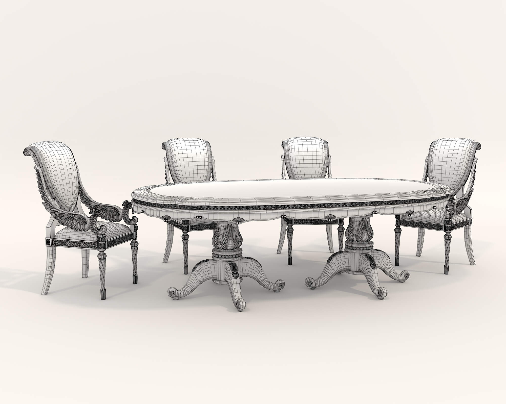 Classic European Style Dining Table and Chairs 46 - 3D Model by nhattuankts