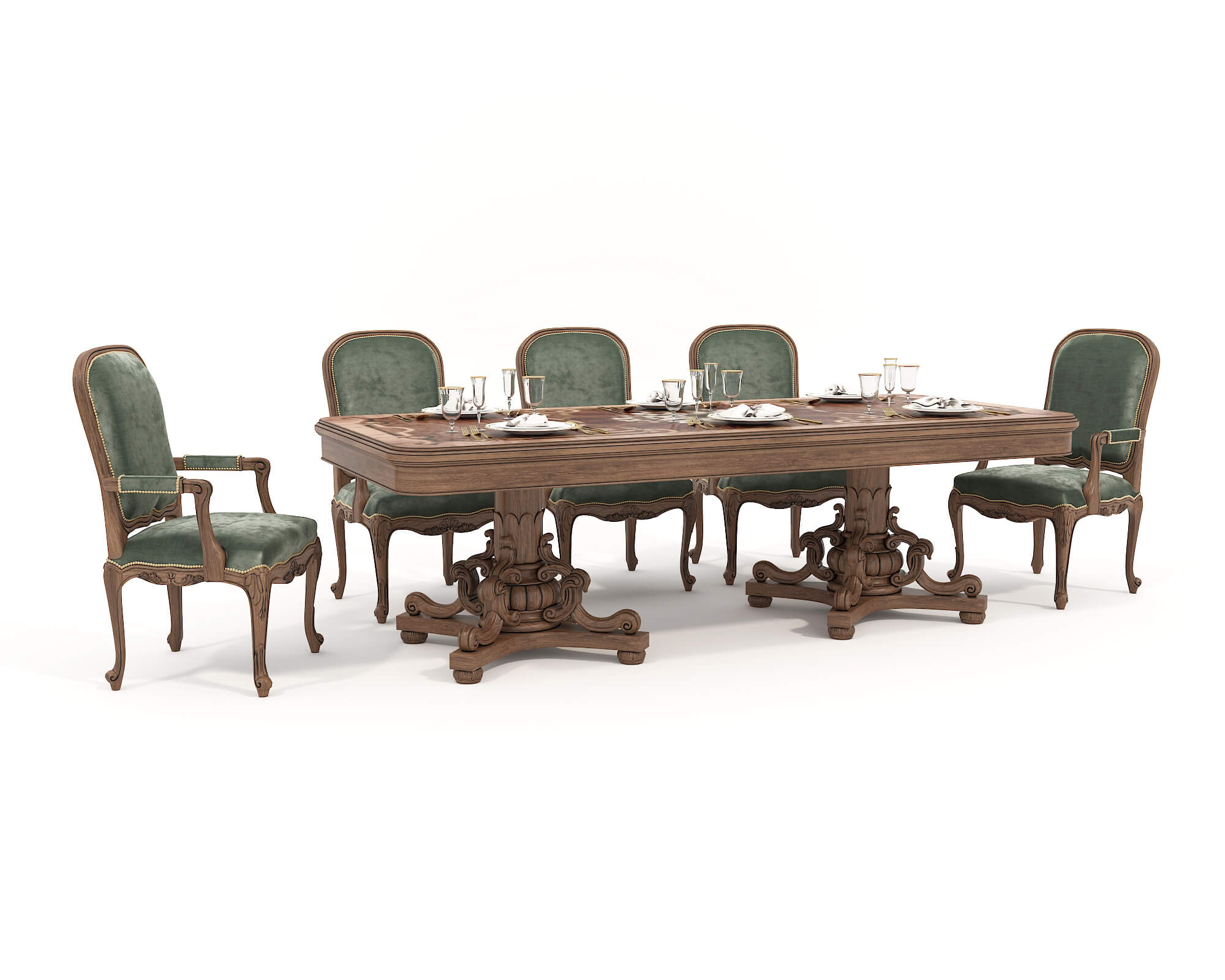 Classic European Style Dining Table and Chairs 47 - 3D Model by nhattuankts