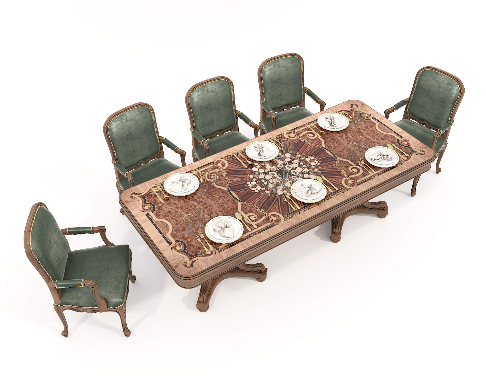 Classic European Style Dining Table and Chairs 47 - 3D Model by nhattuankts
