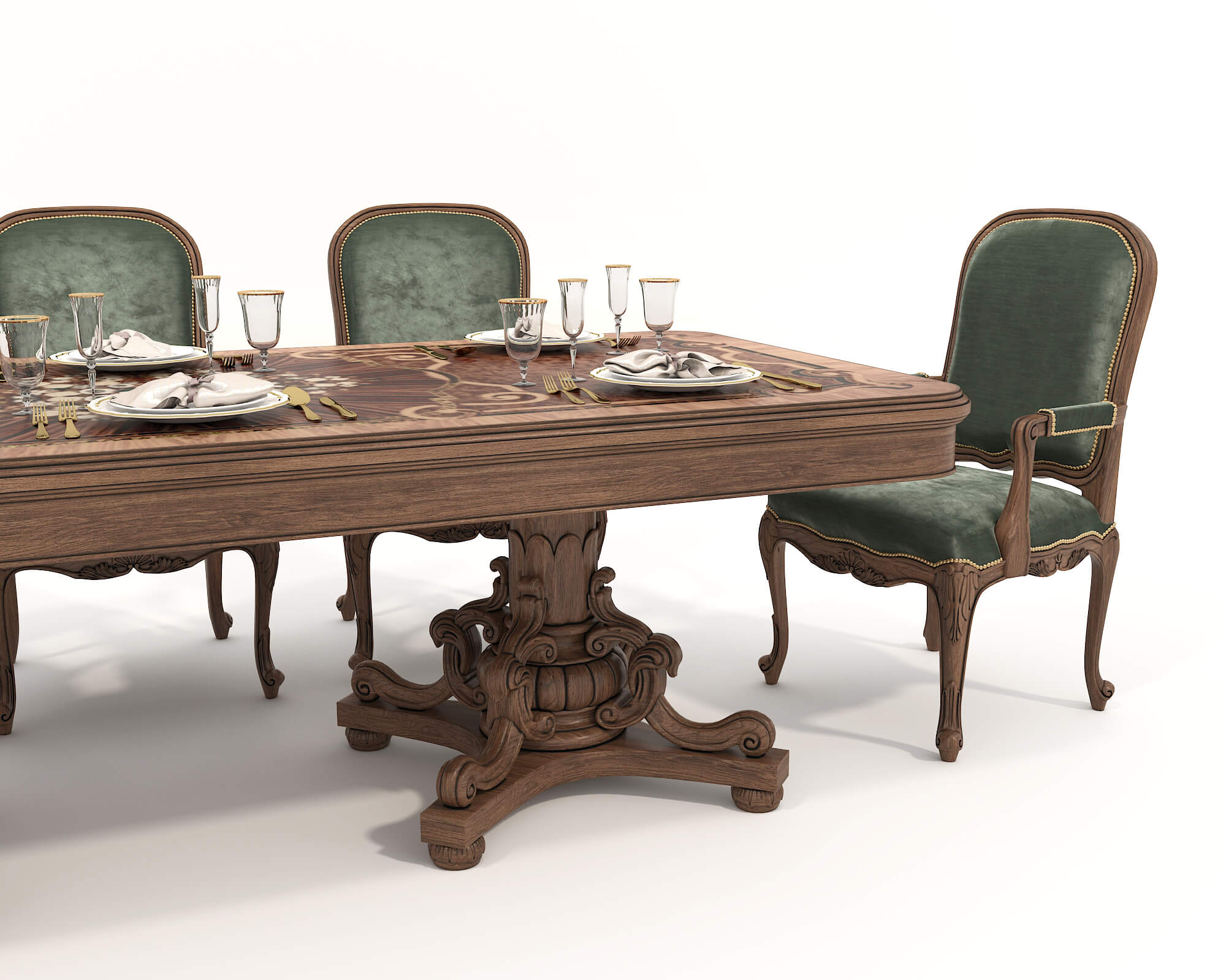 Classic European Style Dining Table and Chairs 47 - 3D Model by nhattuankts