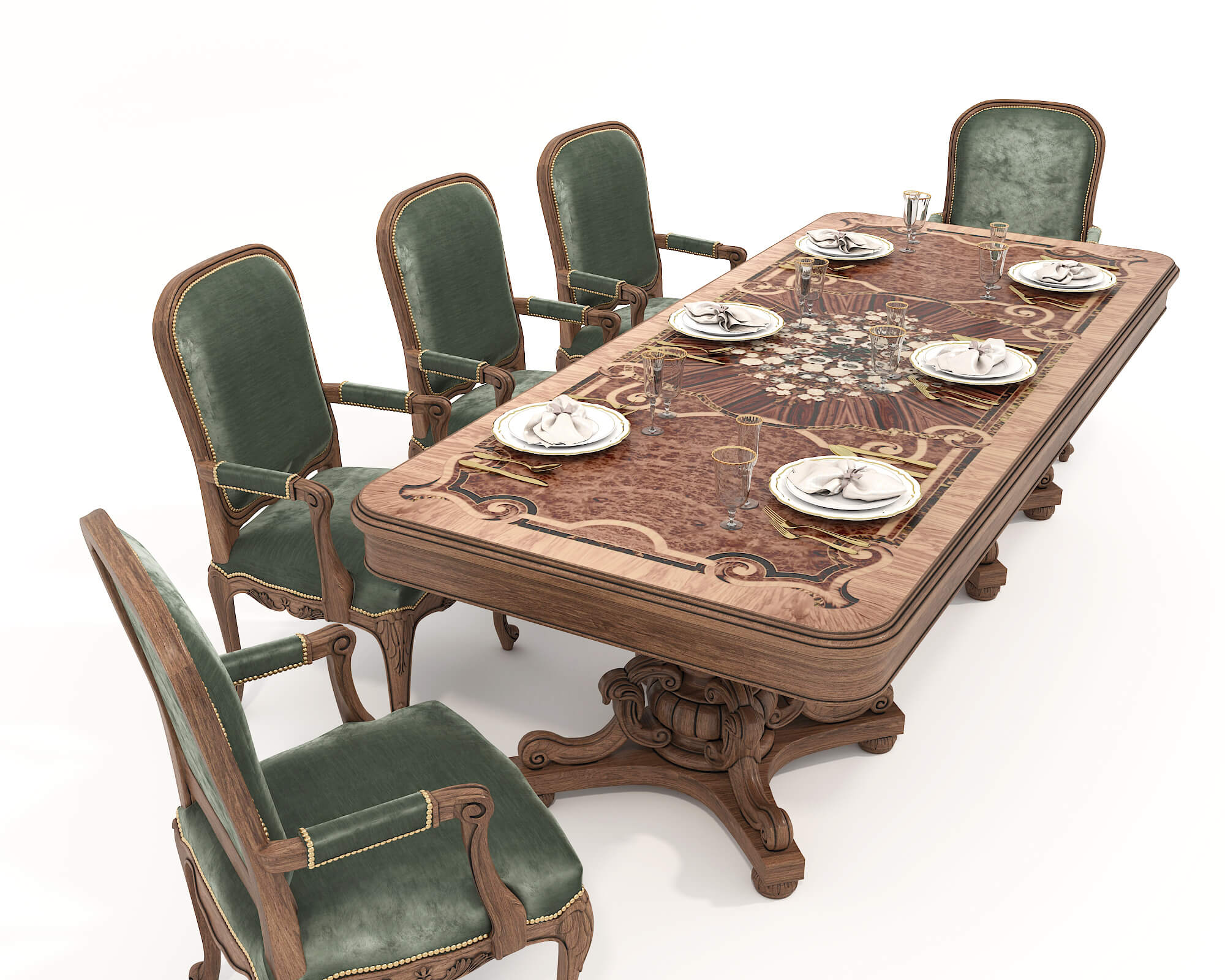 Classic European Style Dining Table and Chairs 47 - 3D Model by nhattuankts