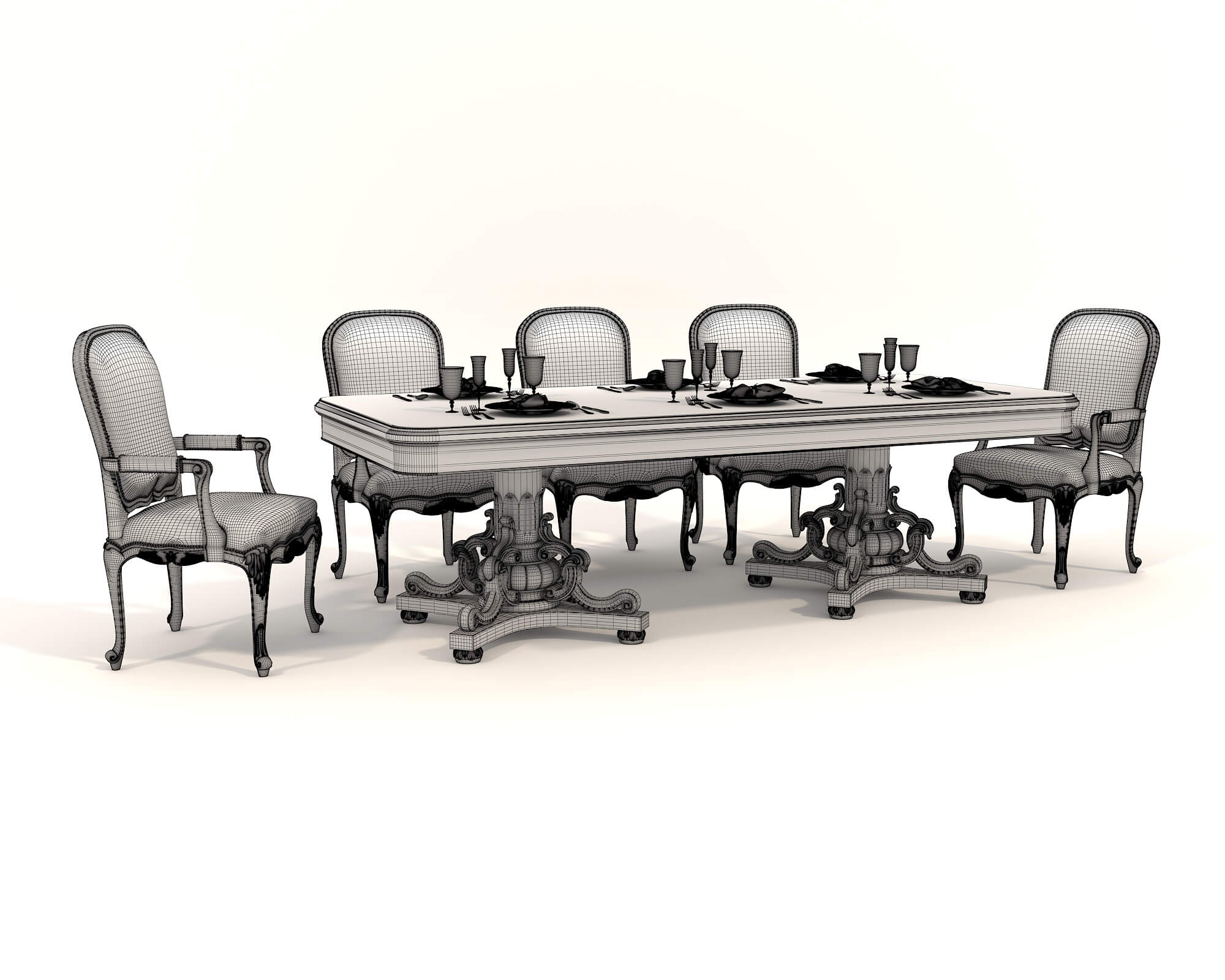 Classic European Style Dining Table and Chairs 47 - 3D Model by nhattuankts