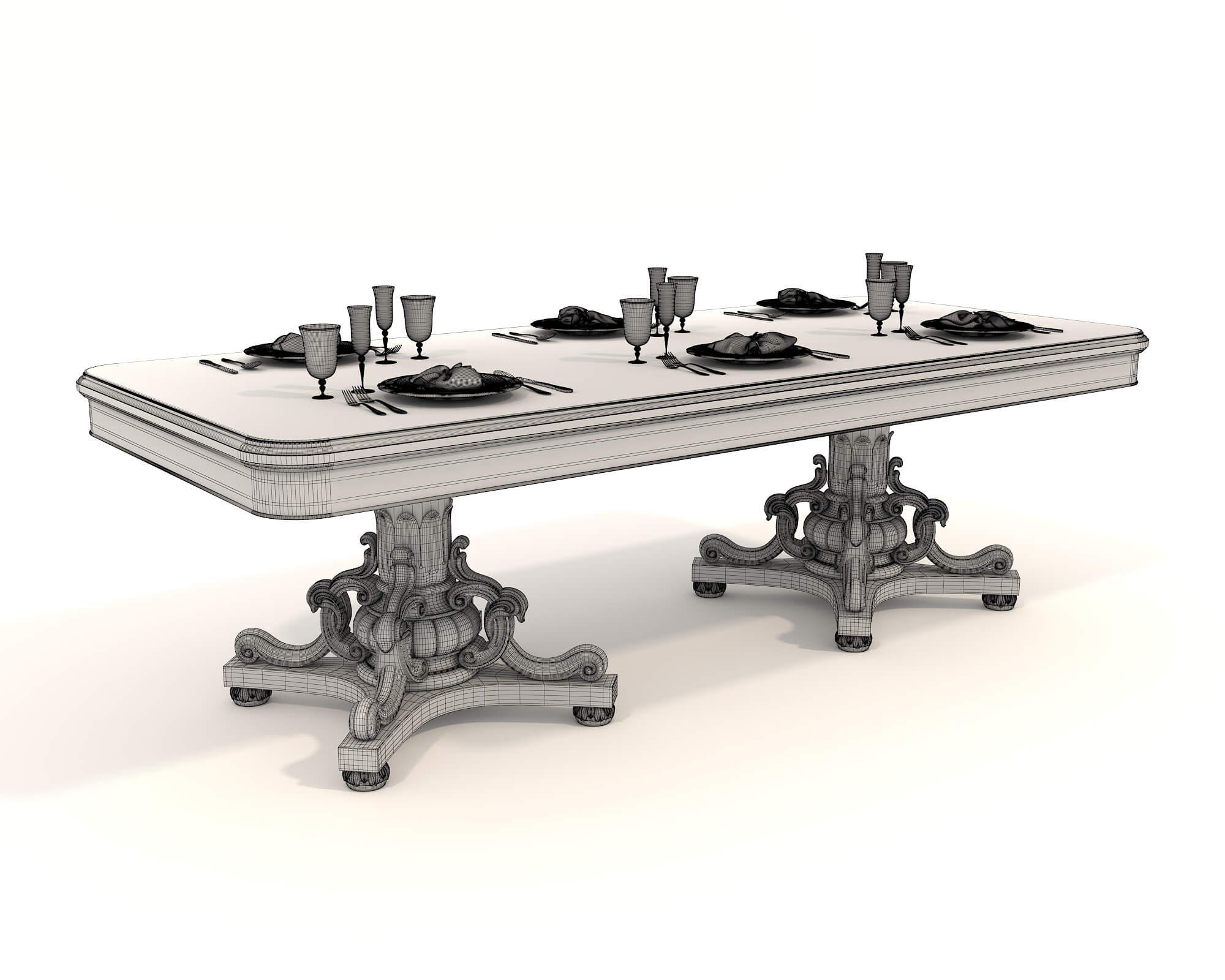 Classic European Style Dining Table and Chairs 47 - 3D Model by nhattuankts