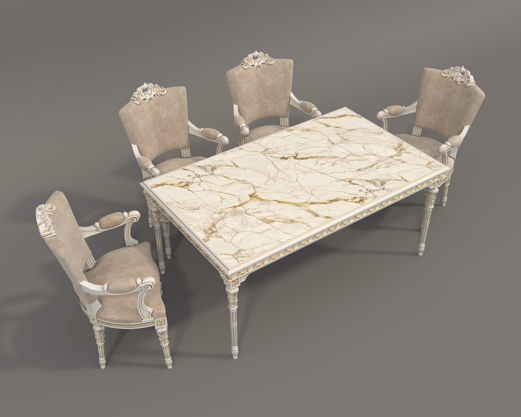 Classic European Style Dining Table and Chairs 48 - 3D Model by nhattuankts