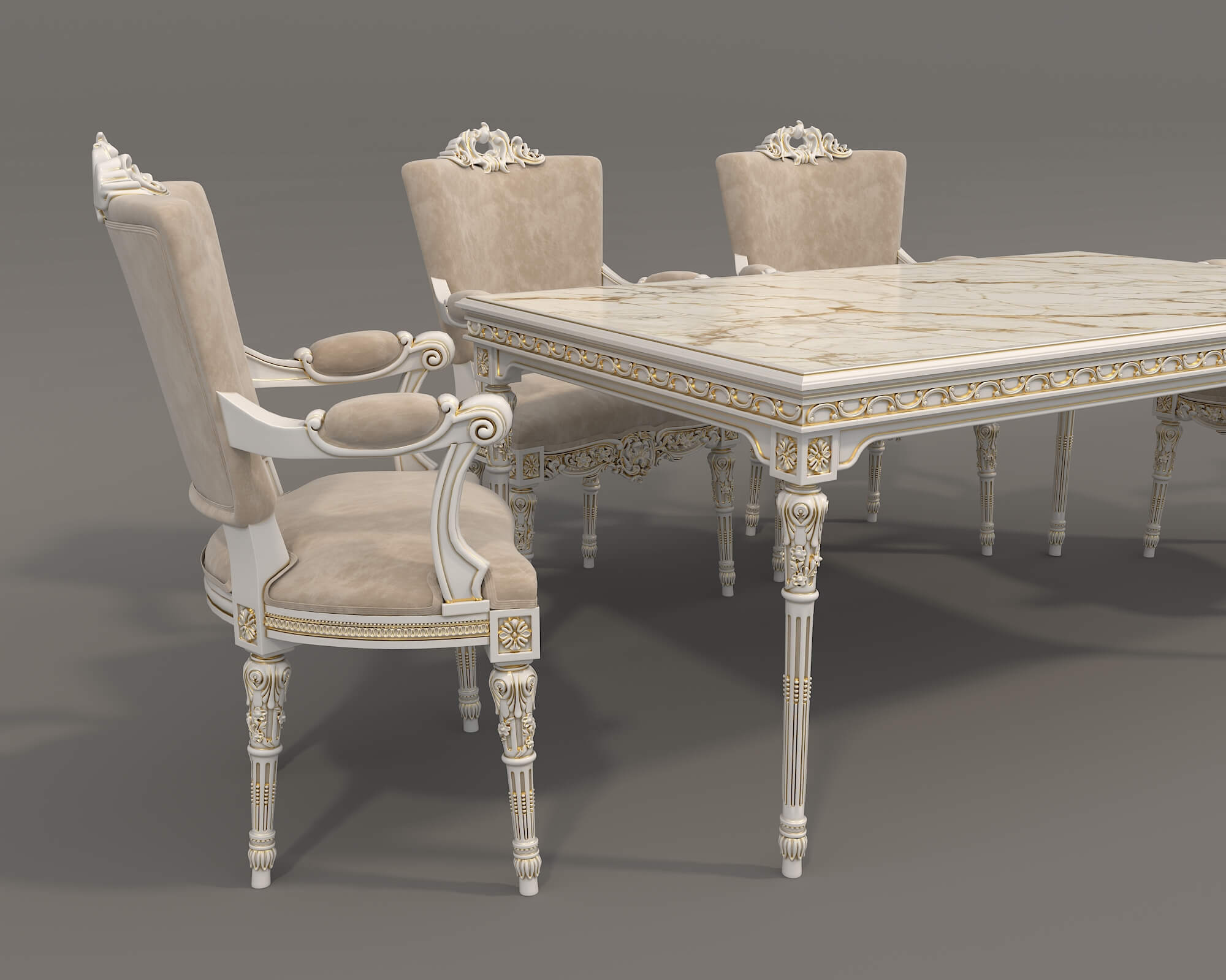 Classic European Style Dining Table and Chairs 48 - 3D Model by nhattuankts