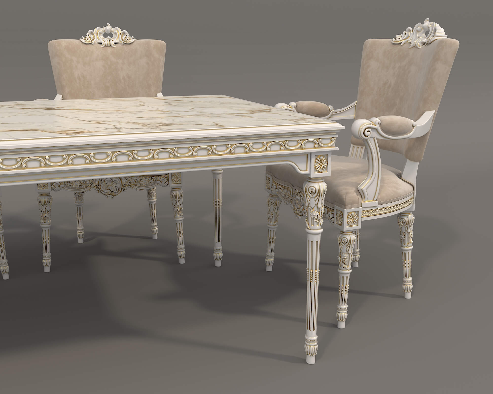 Classic European Style Dining Table and Chairs 48 - 3D Model by nhattuankts
