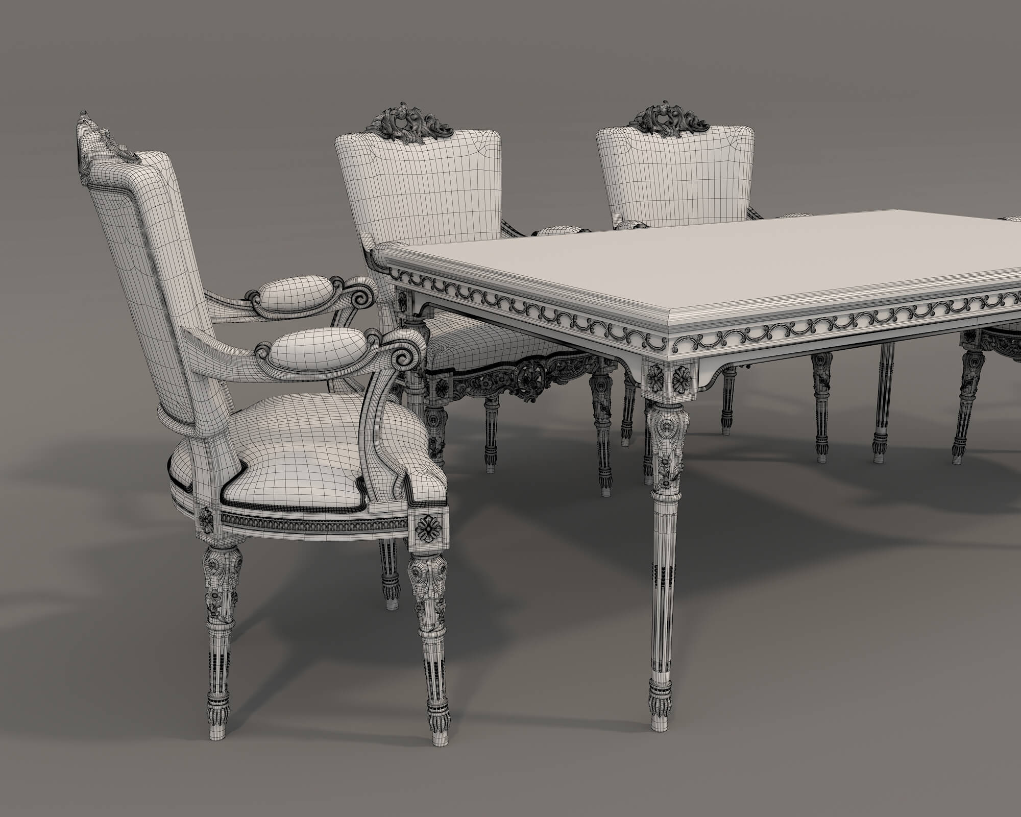 Classic European Style Dining Table and Chairs 48 - 3D Model by nhattuankts