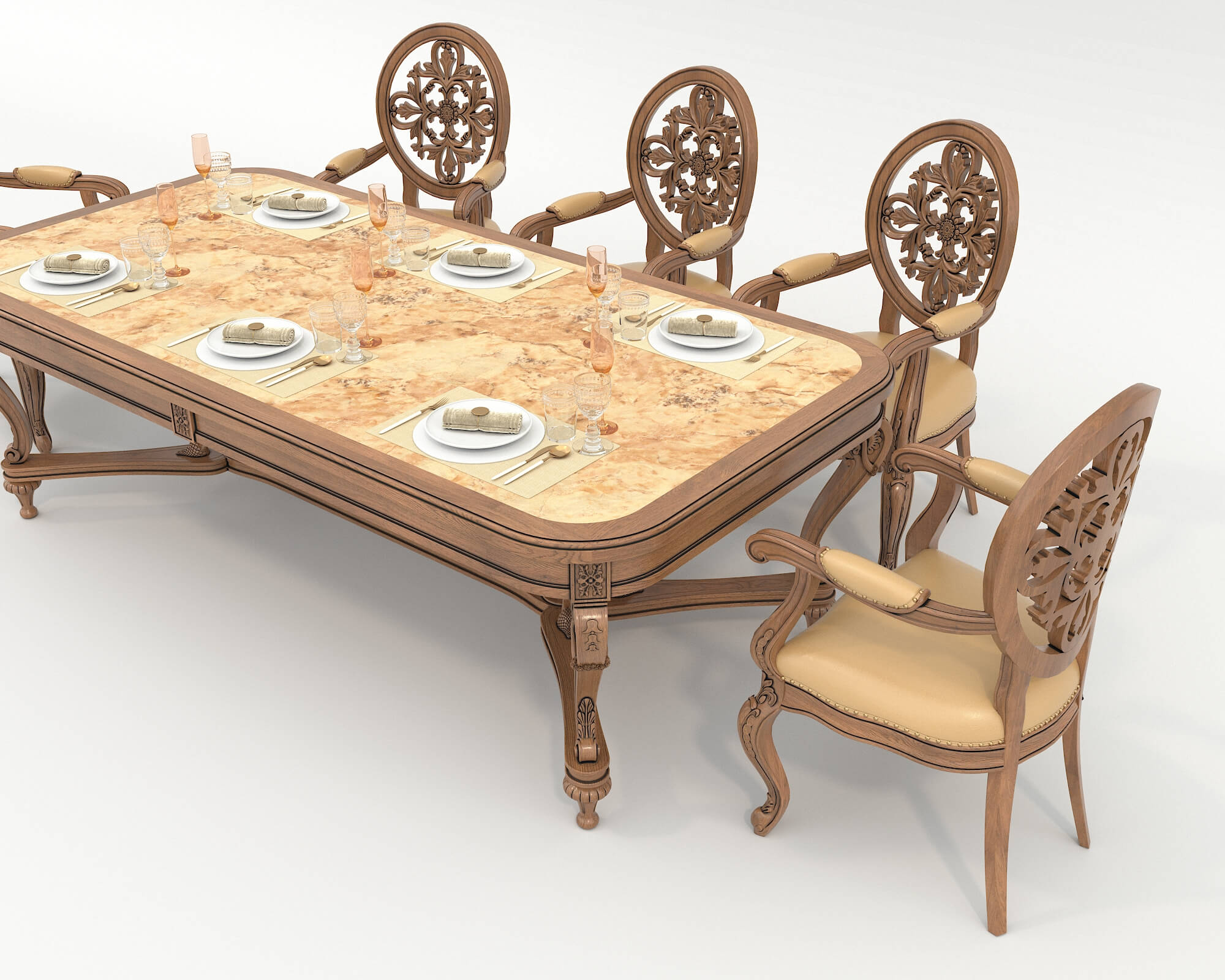 Classic European Style Dining Table and Chairs 51 - 3D Model by nhattuankts