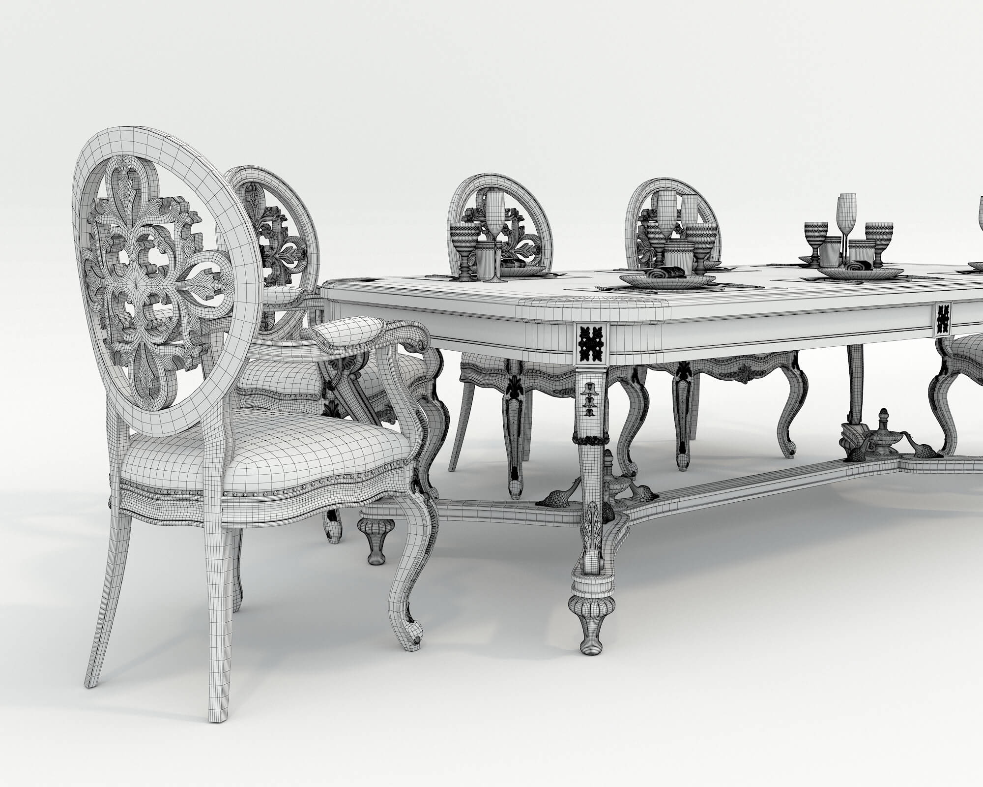 Classic European Style Dining Table and Chairs 51 - 3D Model by nhattuankts
