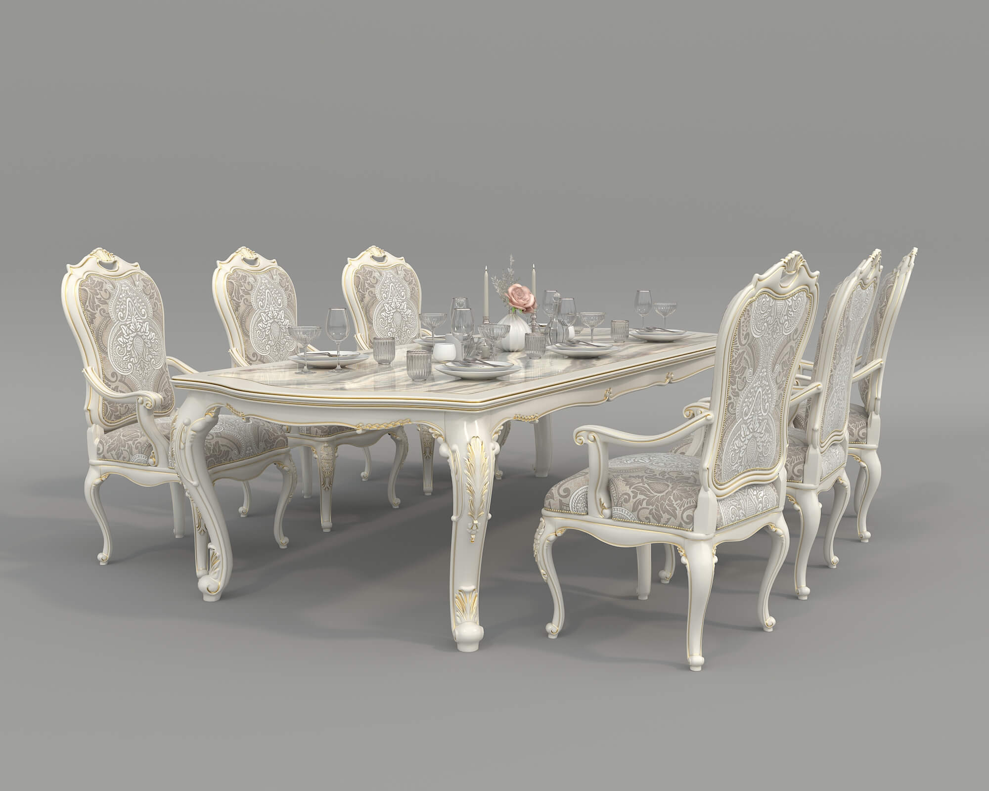 Classic European Style Dining Table and Chairs 52 - 3D Model by nhattuankts