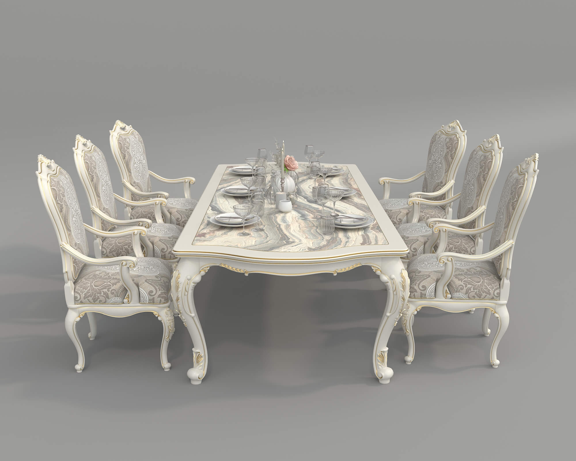 Classic European Style Dining Table and Chairs 52 - 3D Model by nhattuankts