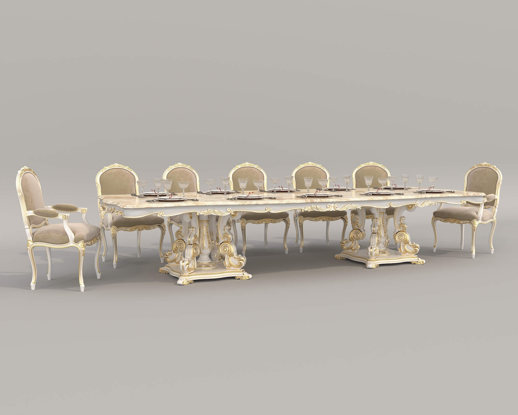 Classic European Style Dining Table and Chairs 55 - 3D Model by nhattuankts