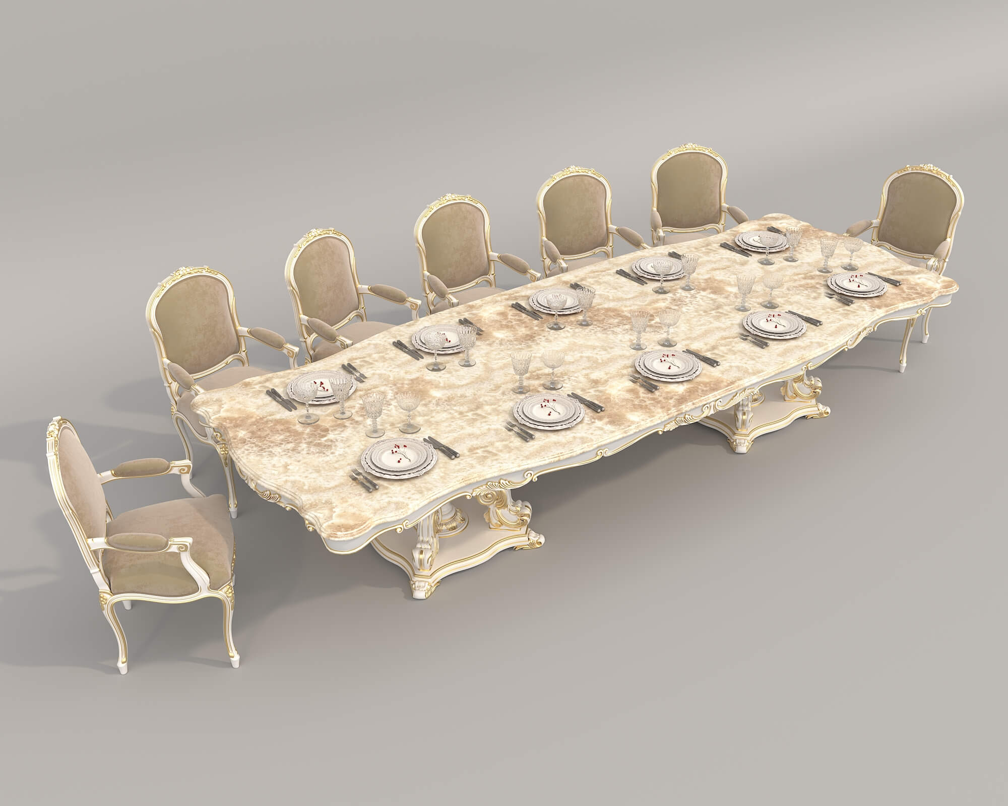 Classic European Style Dining Table and Chairs 55 - 3D Model by nhattuankts