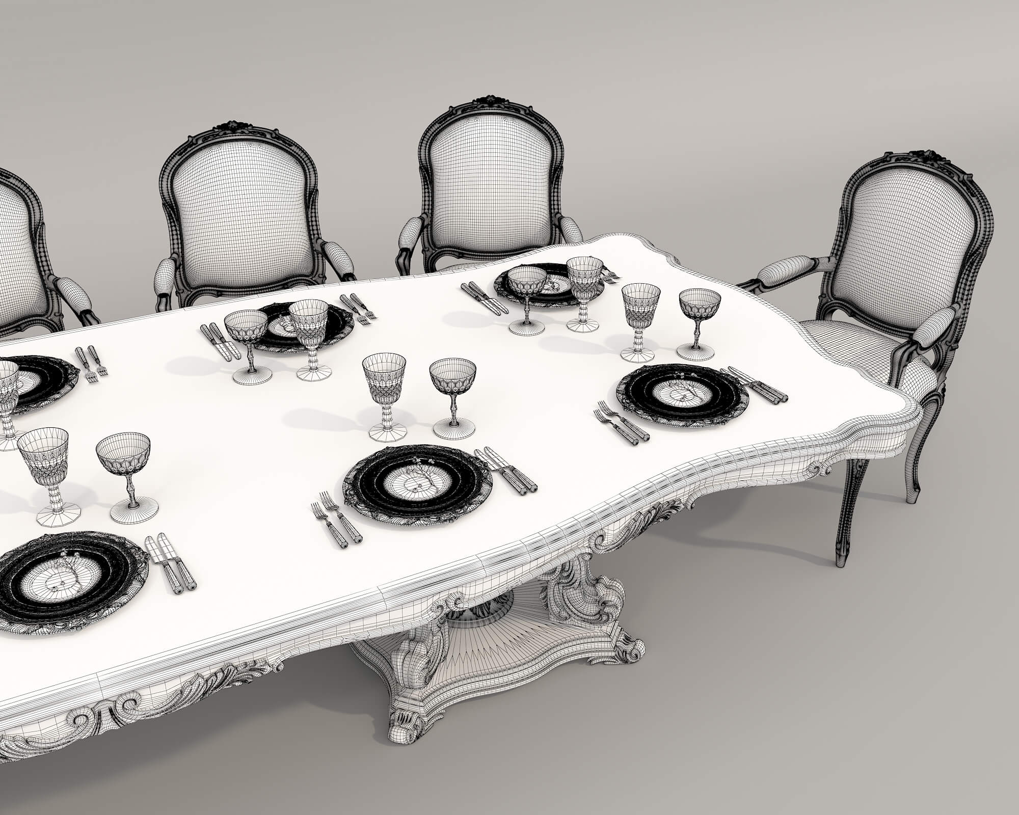 Classic European Style Dining Table and Chairs 55 - 3D Model by nhattuankts