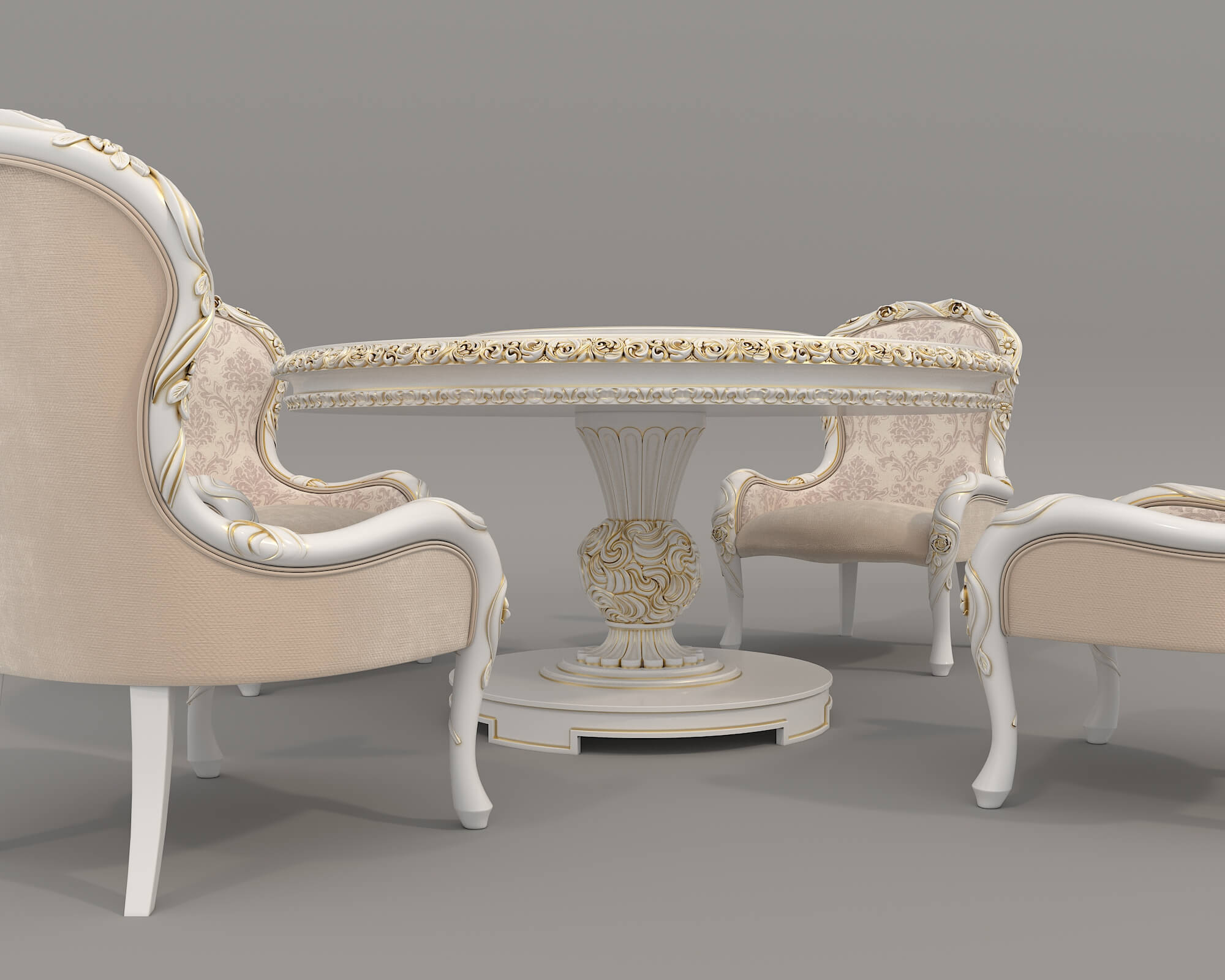 Classic European Style Dining Table and Chairs 56 - 3D Model by nhattuankts