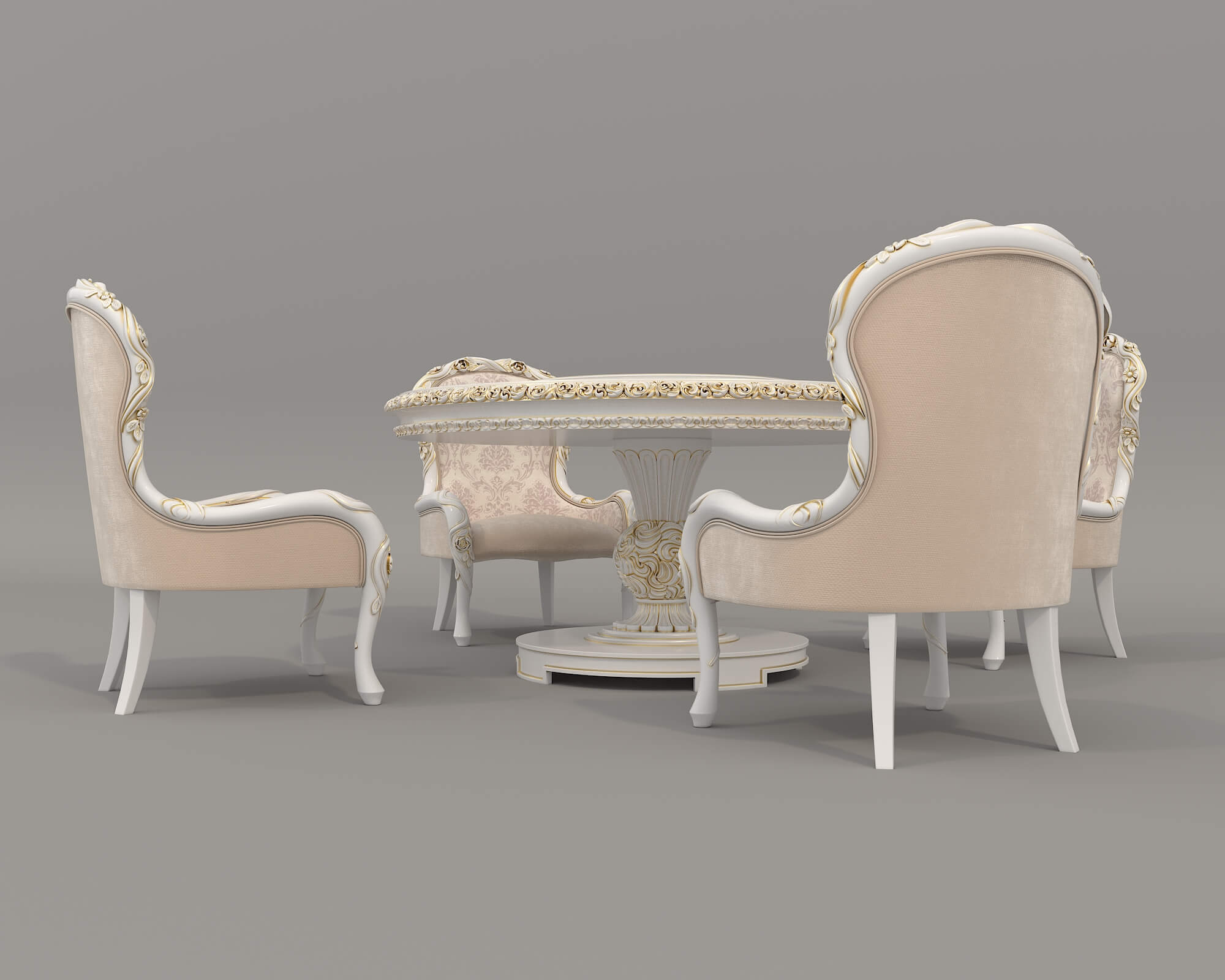Classic European Style Dining Table and Chairs 56 - 3D Model by nhattuankts
