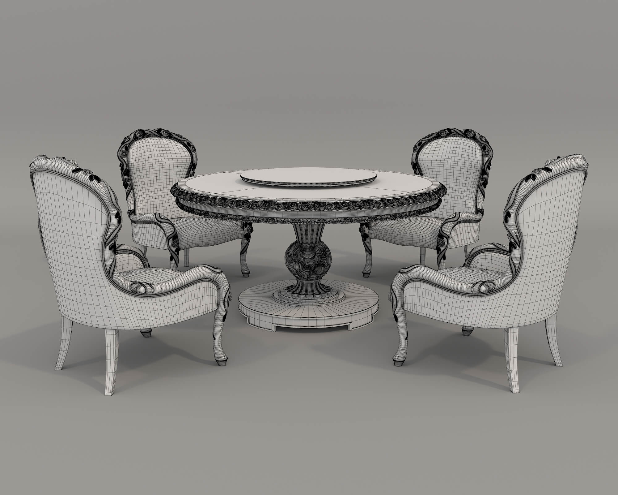 Classic European Style Dining Table and Chairs 56 - 3D Model by nhattuankts