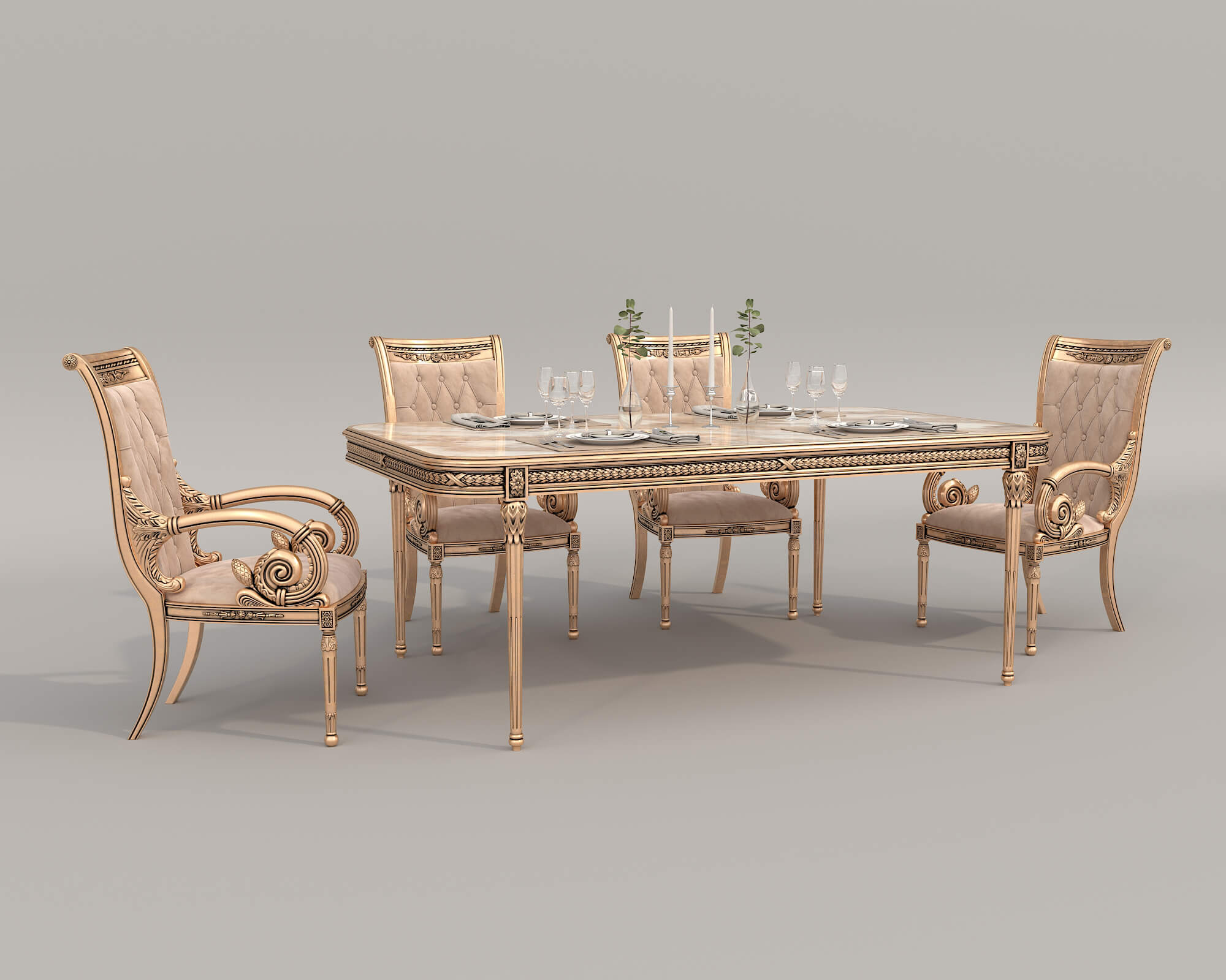 Classic European Style Dining Table and Chairs 57 - 3D Model by nhattuankts