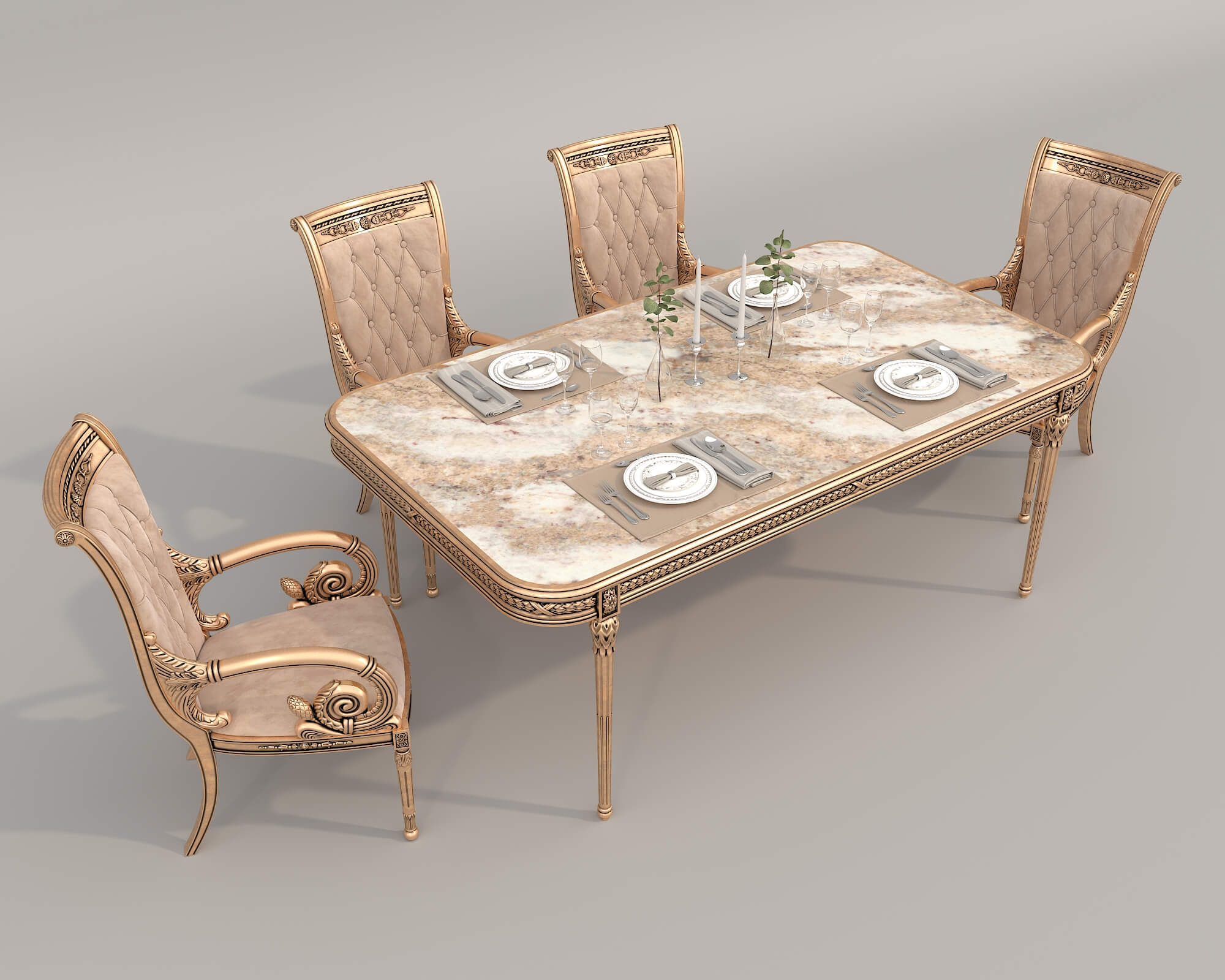Classic European Style Dining Table and Chairs 57 - 3D Model by nhattuankts
