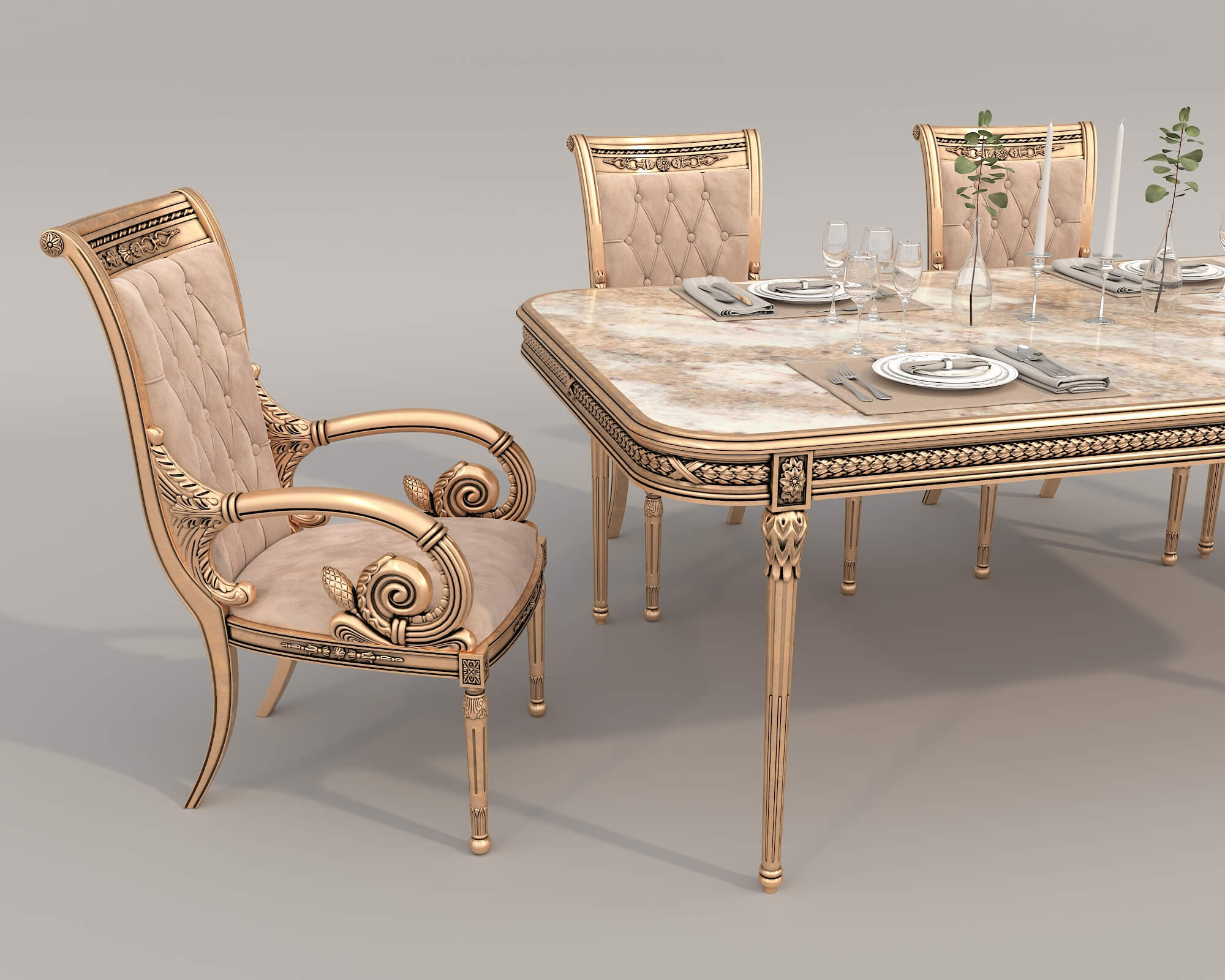 Classic European Style Dining Table and Chairs 57 - 3D Model by nhattuankts