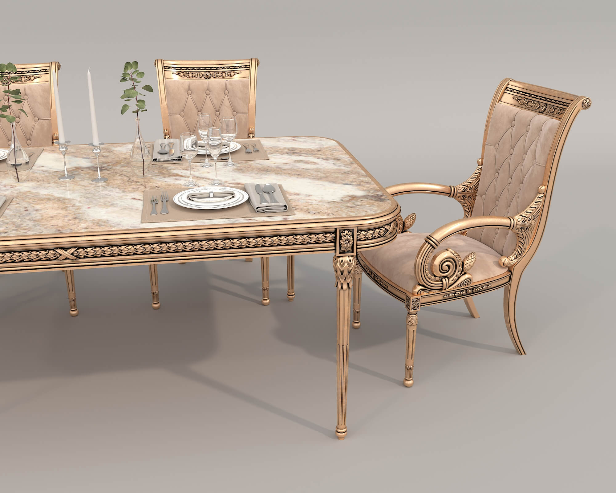 Classic European Style Dining Table and Chairs 57 - 3D Model by nhattuankts