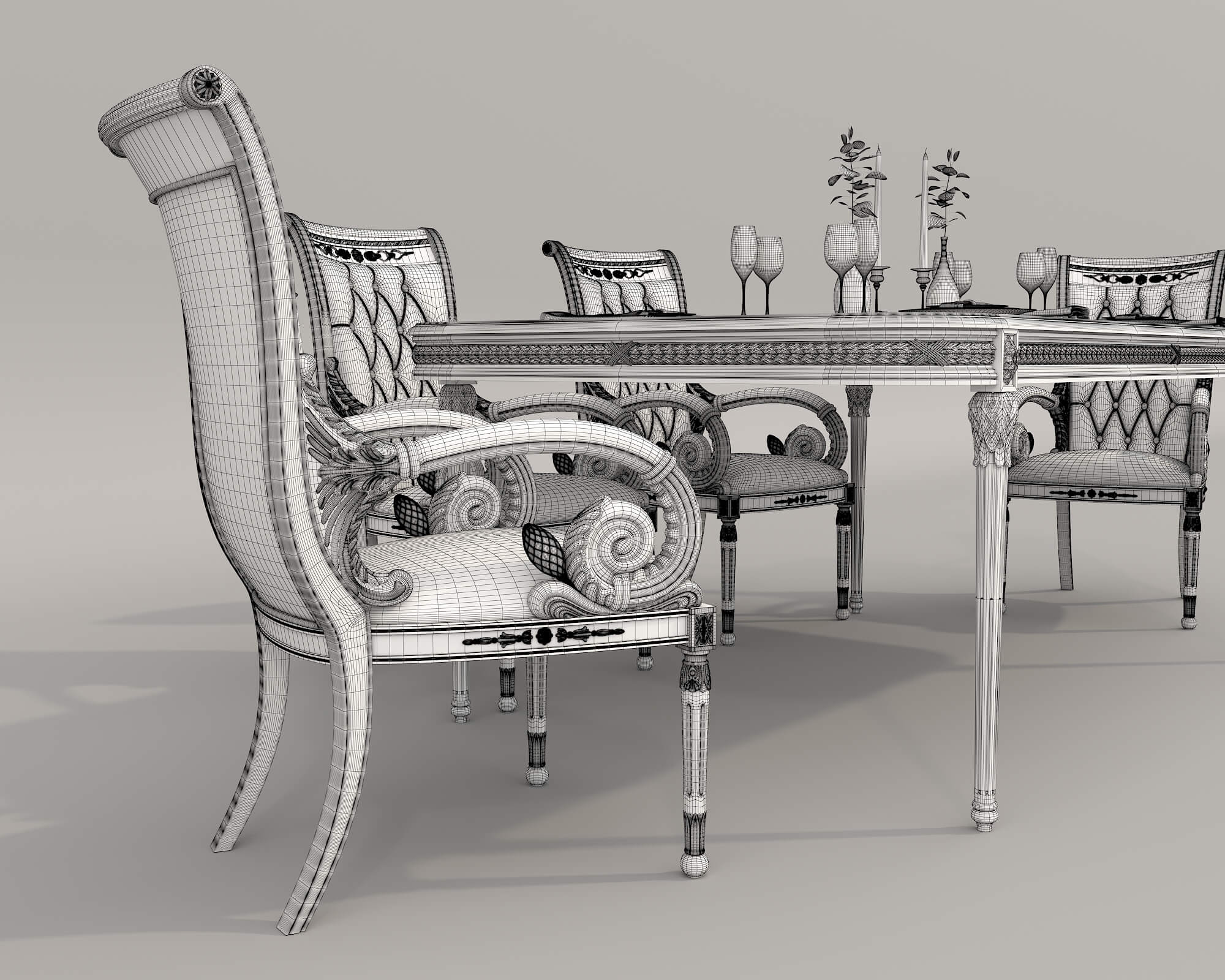 Classic European Style Dining Table and Chairs 57 - 3D Model by nhattuankts