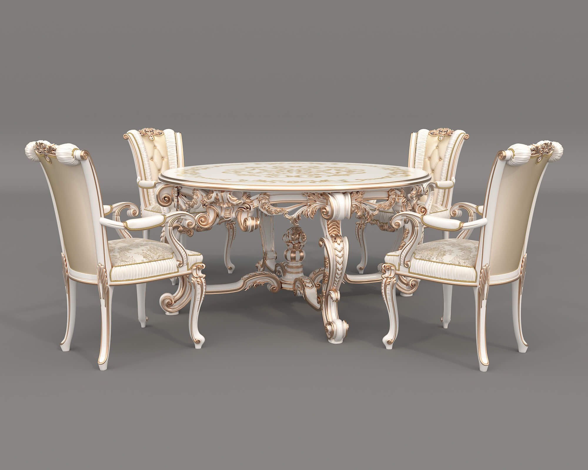 Classic European Style Dining Table and Chairs 58 - 3D Model by nhattuankts