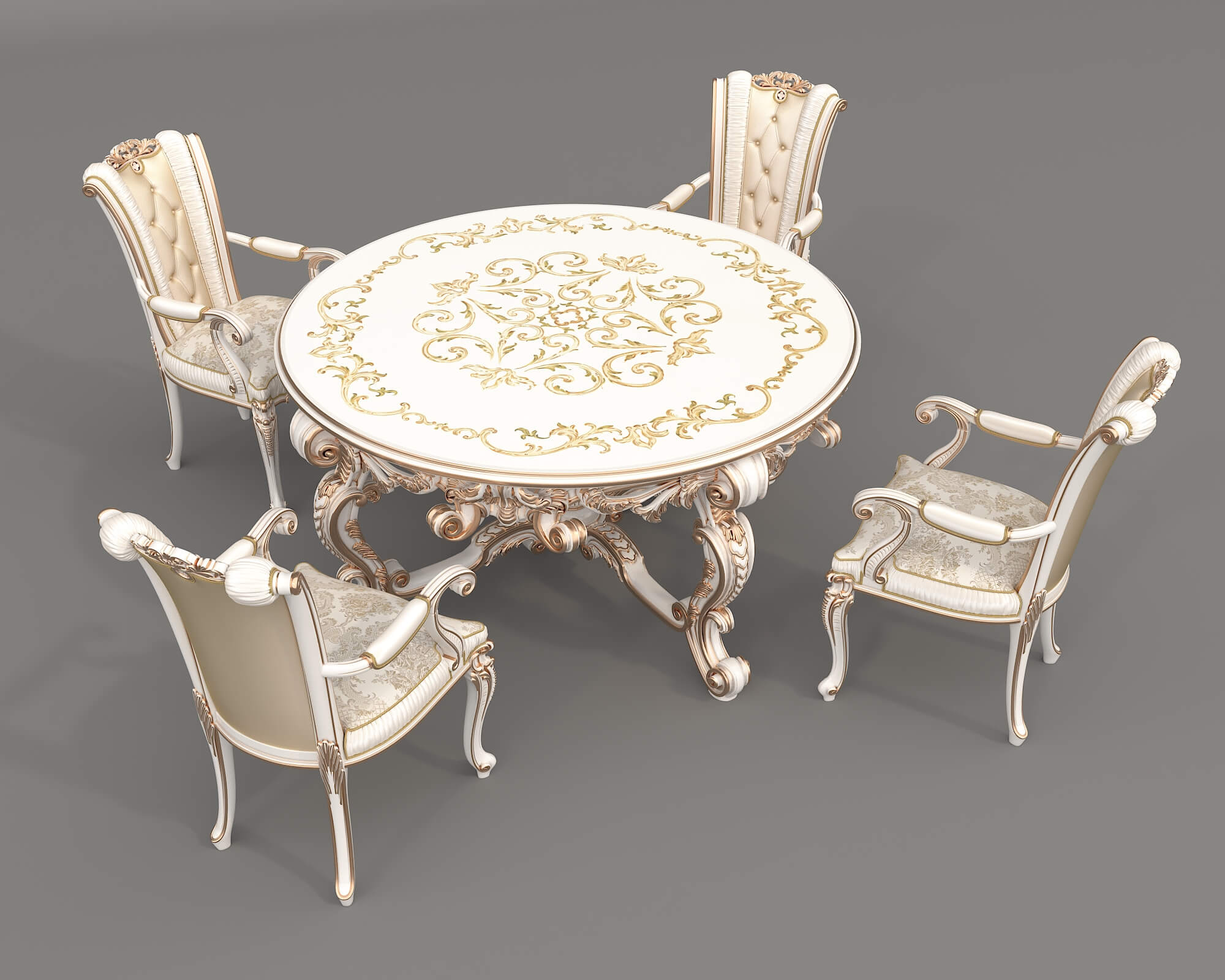 Classic European Style Dining Table and Chairs 58 - 3D Model by nhattuankts
