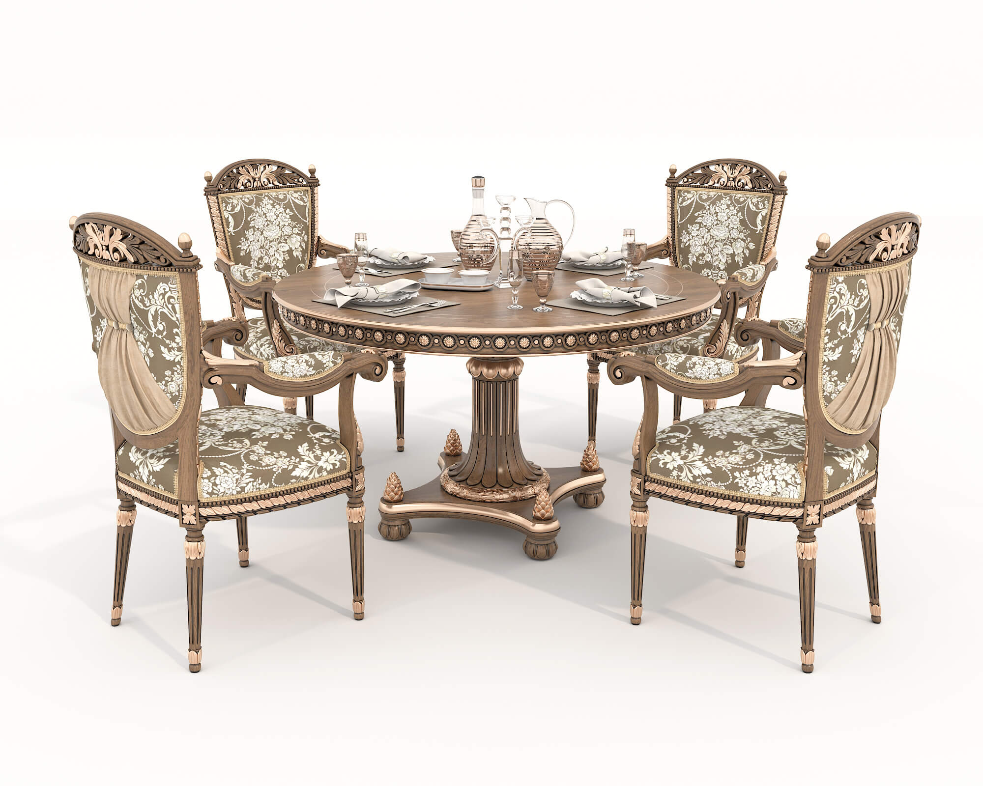 Classic European Style Dining Table and Chairs 59 - 3D Model by nhattuankts