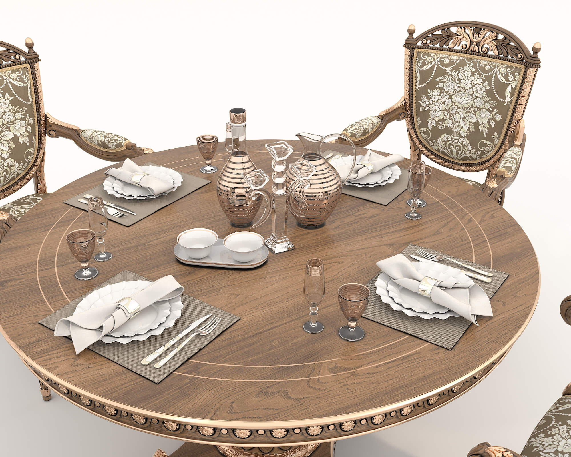 Classic European Style Dining Table and Chairs 59 - 3D Model by nhattuankts