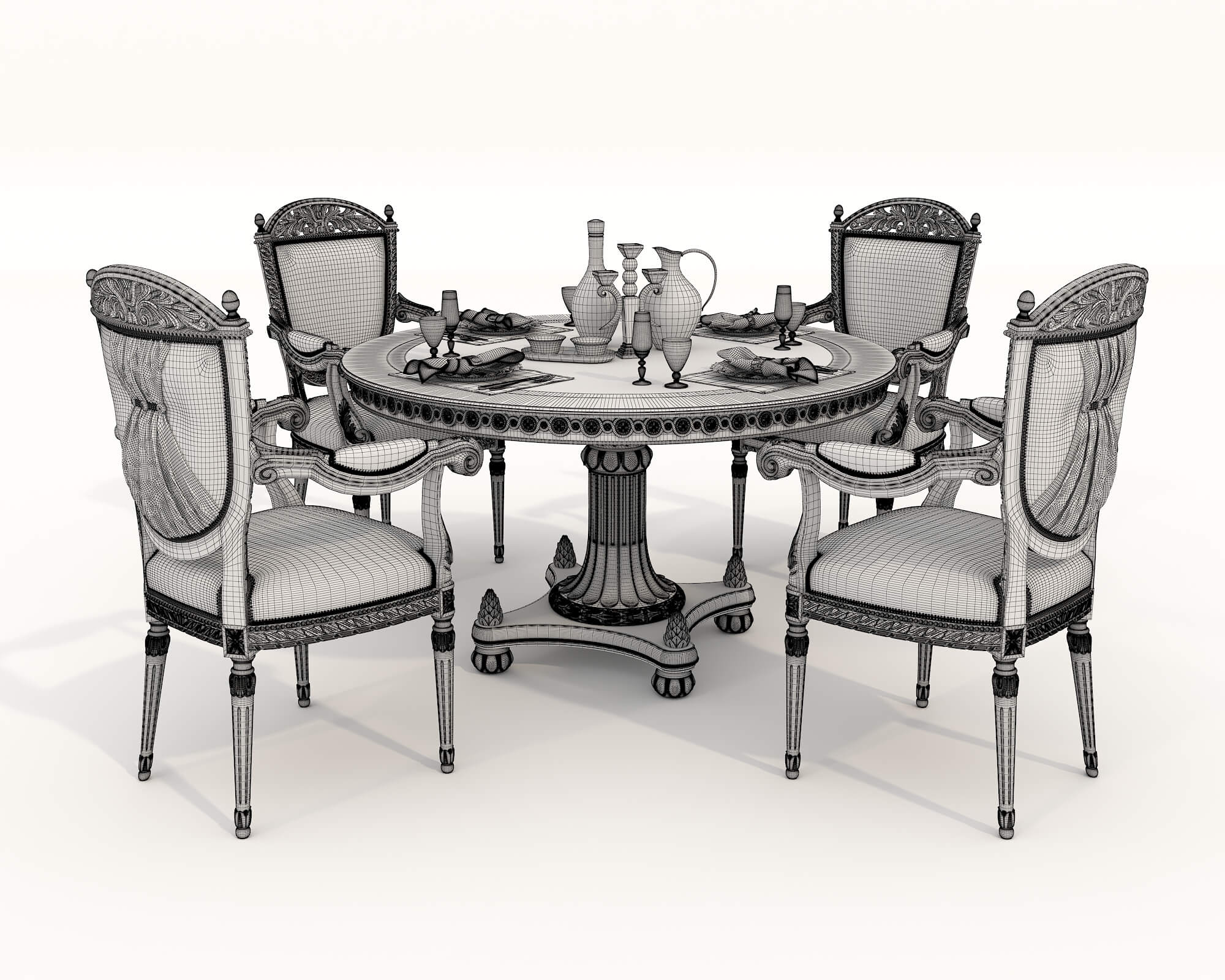 Classic European Style Dining Table and Chairs 59 - 3D Model by nhattuankts