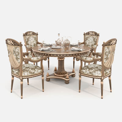 Classic European Style Dining Table and Chairs 59 - 3D Model by nhattuankts