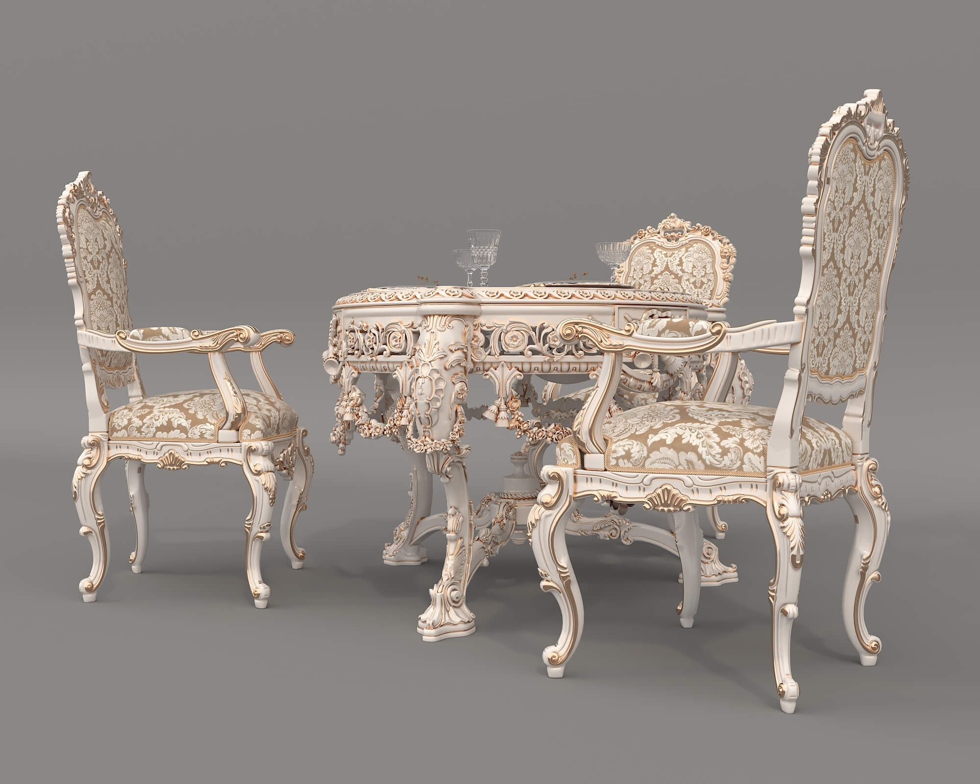 Classic European Style Dining Table and Chairs 60 - 3D Model by nhattuankts