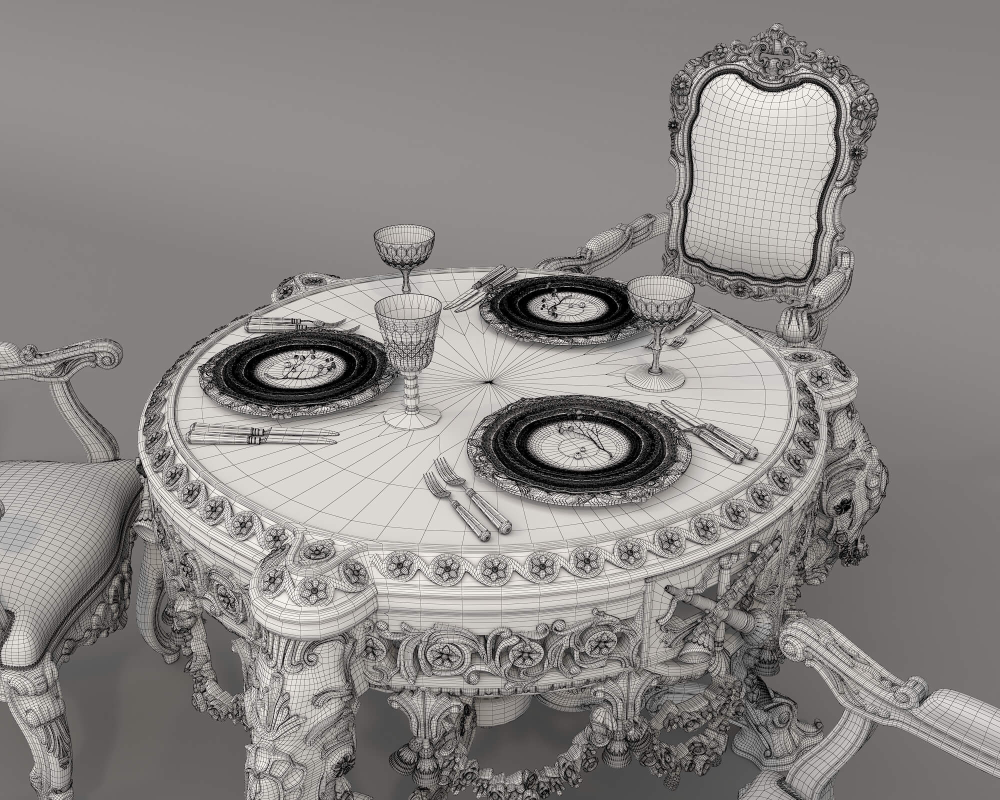 Classic European Style Dining Table and Chairs 60 - 3D Model by nhattuankts