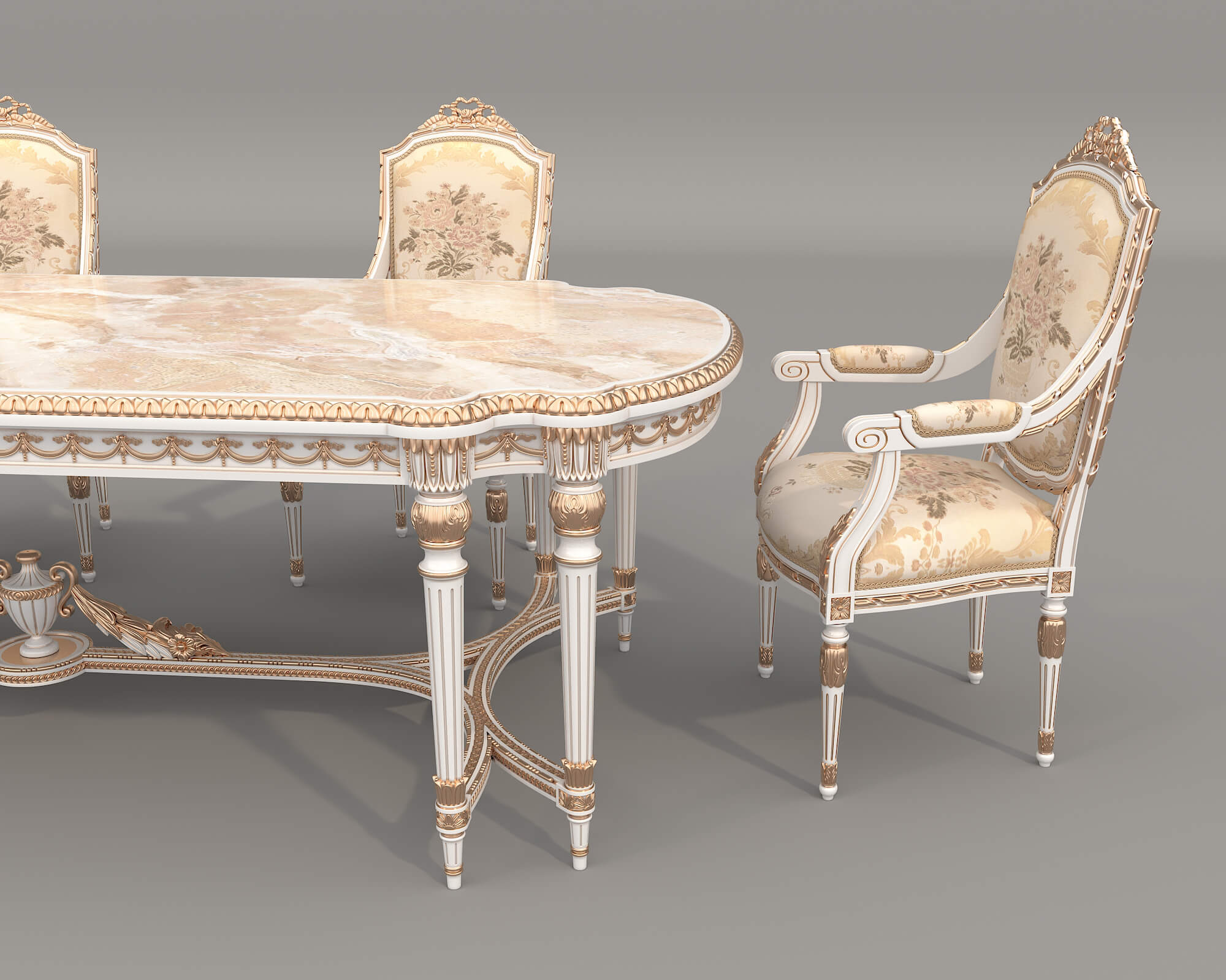 Classic European Style Dining Table and Chairs 61 - 3D Model by nhattuankts