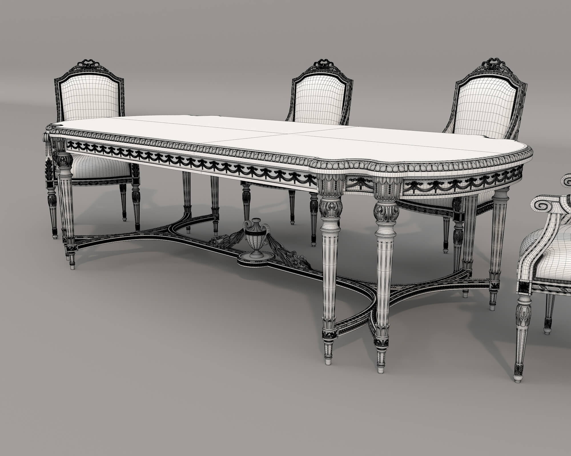 Classic European Style Dining Table and Chairs 61 - 3D Model by nhattuankts