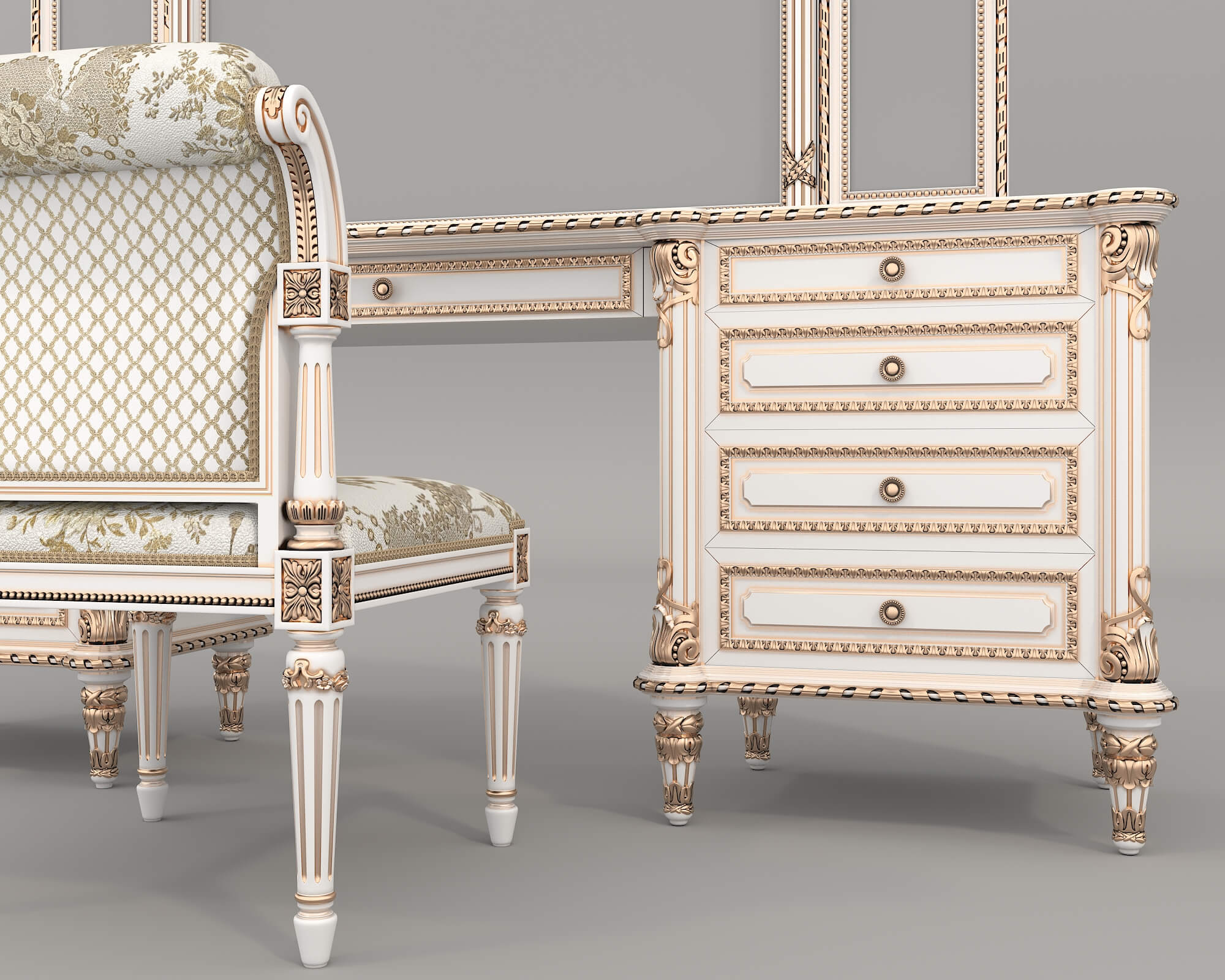 Classic European Style Dressing Table 28 - 3D Model by nhattuankts