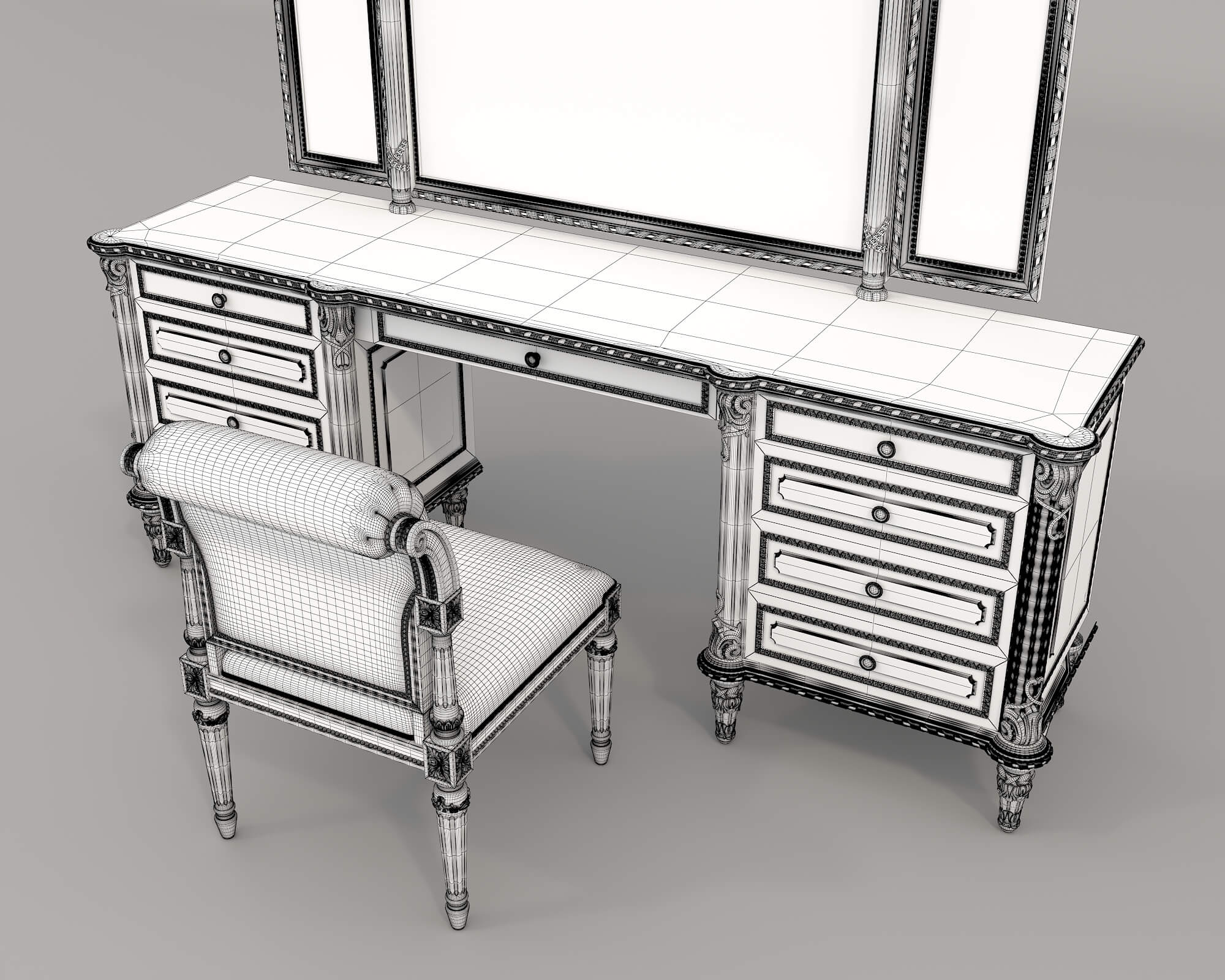 Classic European Style Dressing Table 28 - 3D Model by nhattuankts