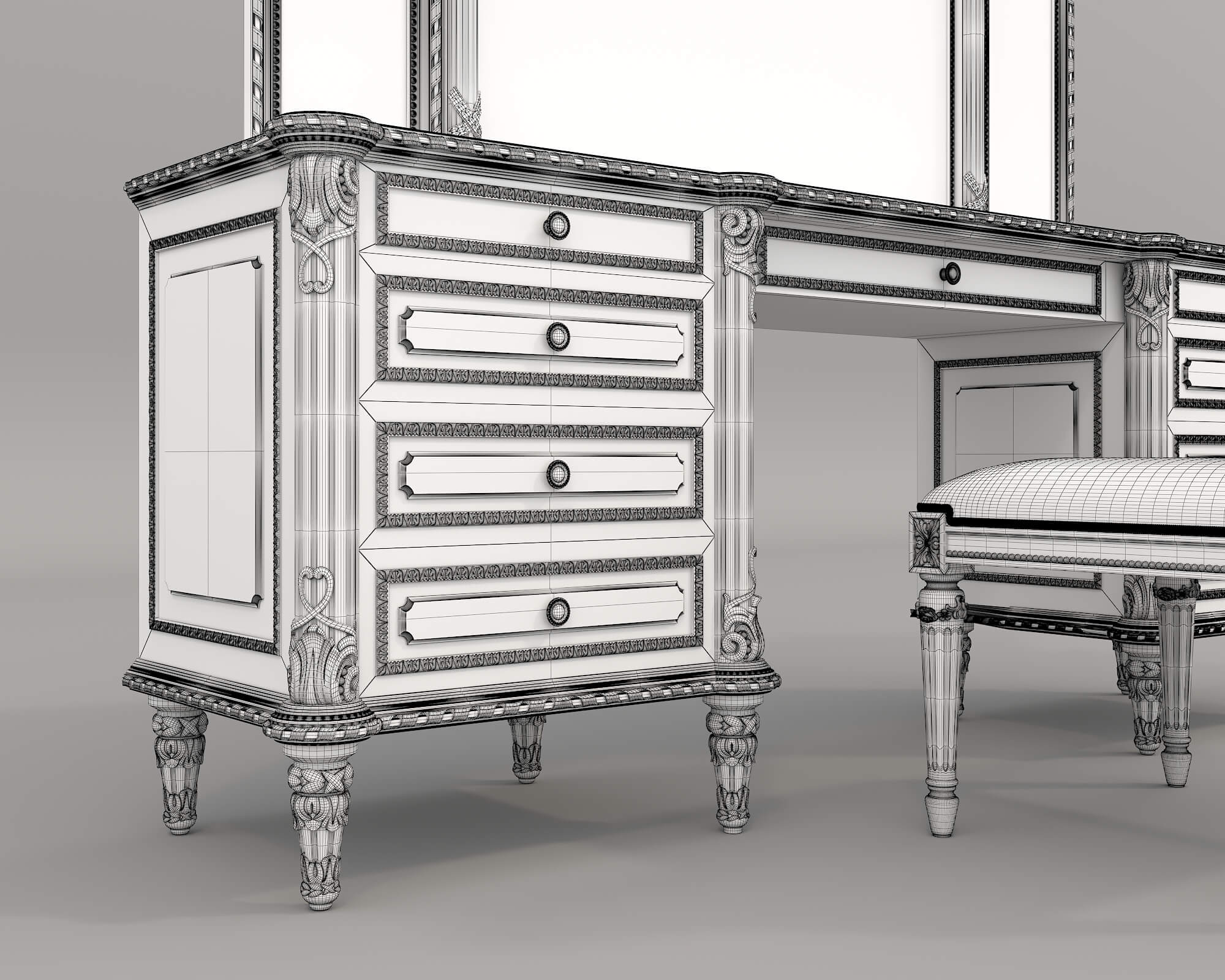 Classic European Style Dressing Table 28 - 3D Model by nhattuankts
