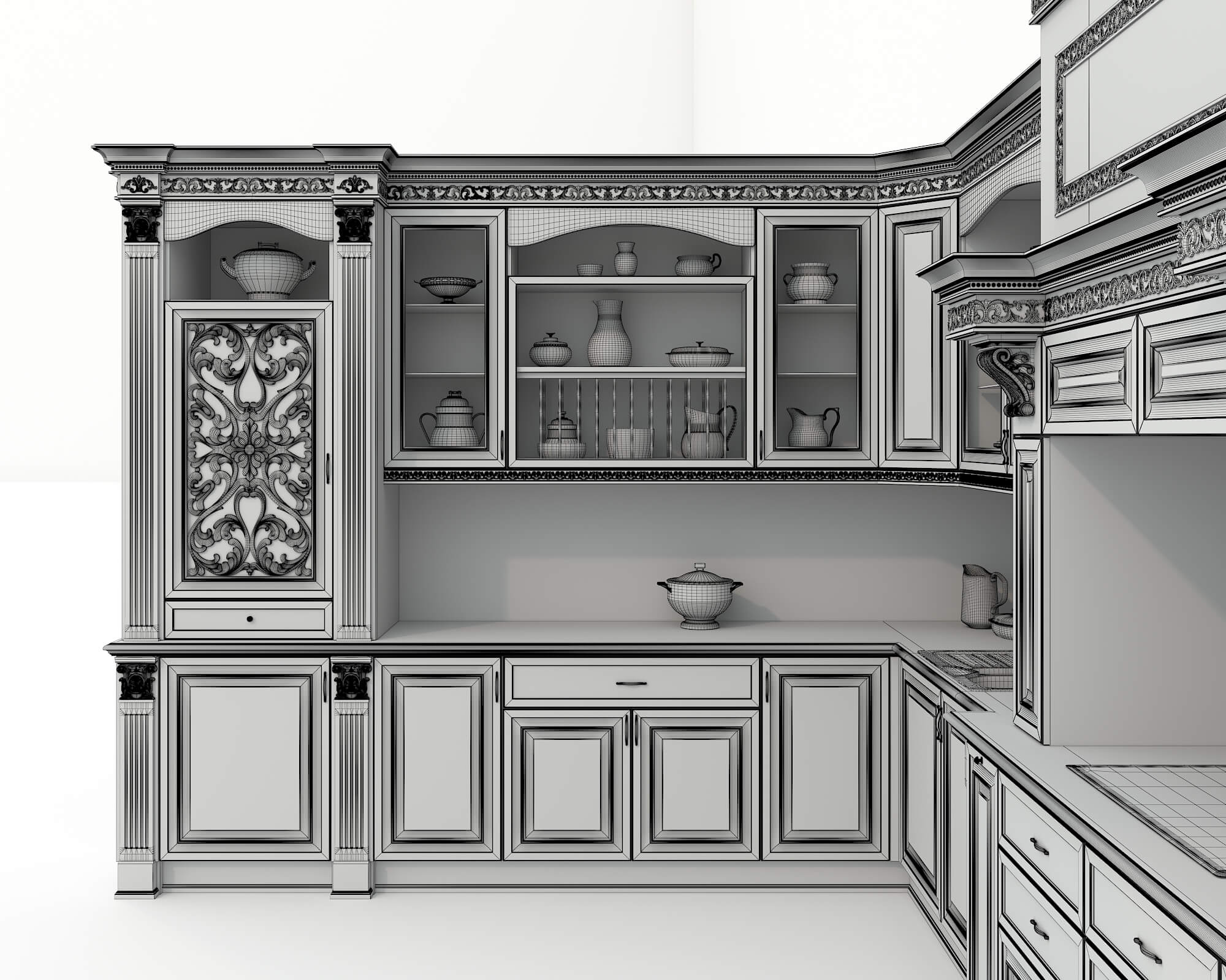 Classic European Style Kitchen Cabinet 22 - 3D Model by nhattuankts