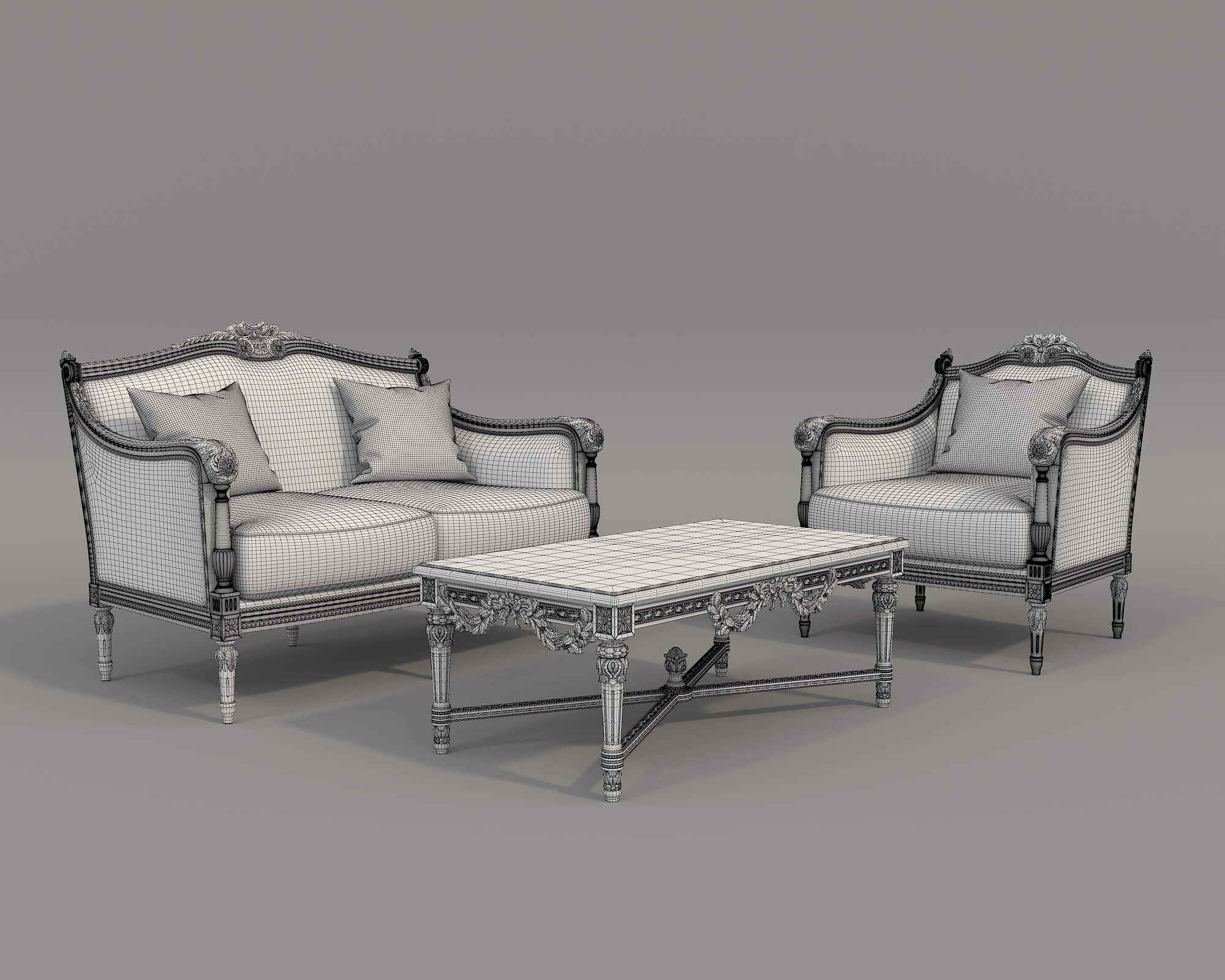 Classic European Style Sofa and Armchair Set 7 - 3D Model by nhattuankts