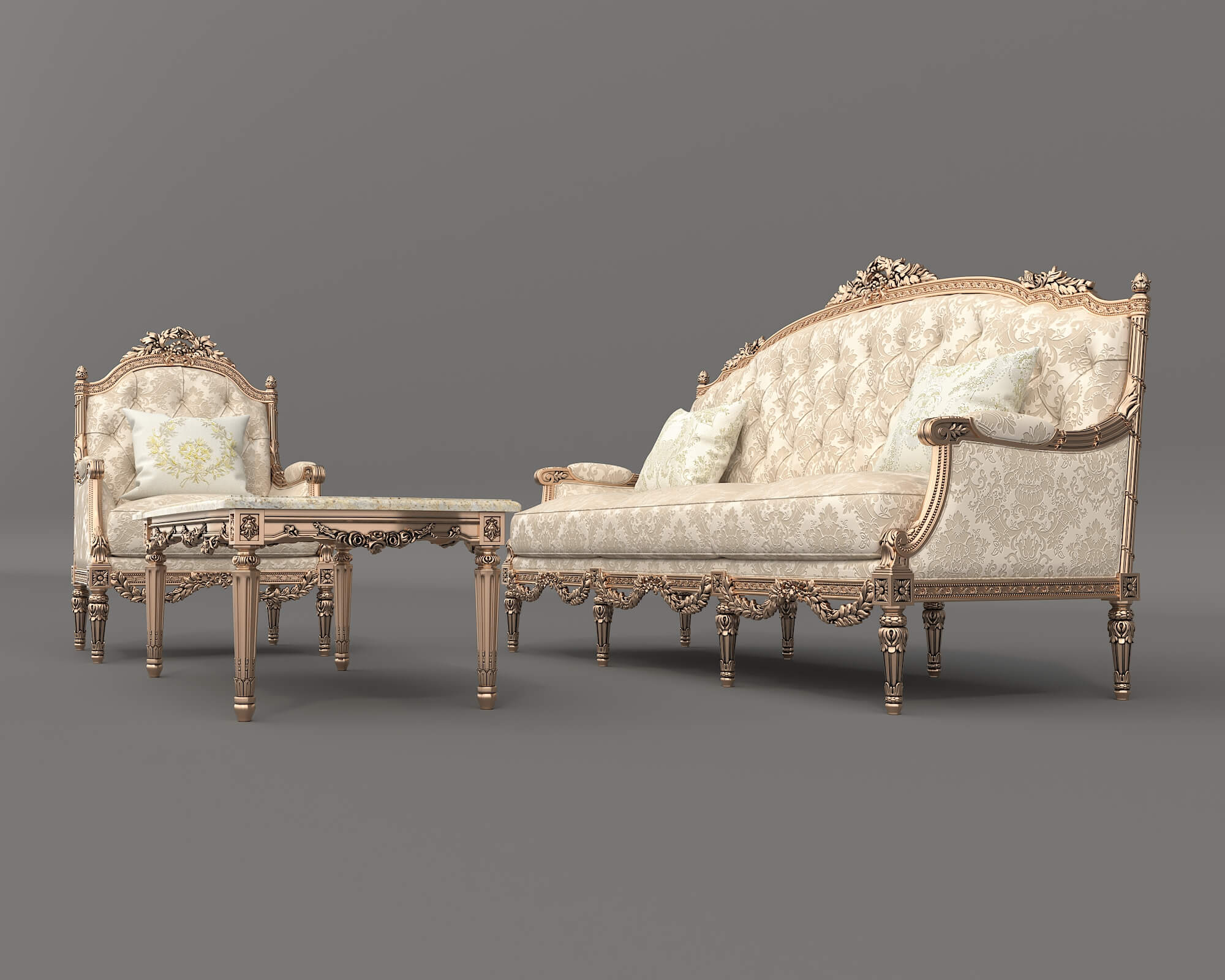 Classic European Style Sofa and Armchair Set 9 - 3D Model by nhattuankts