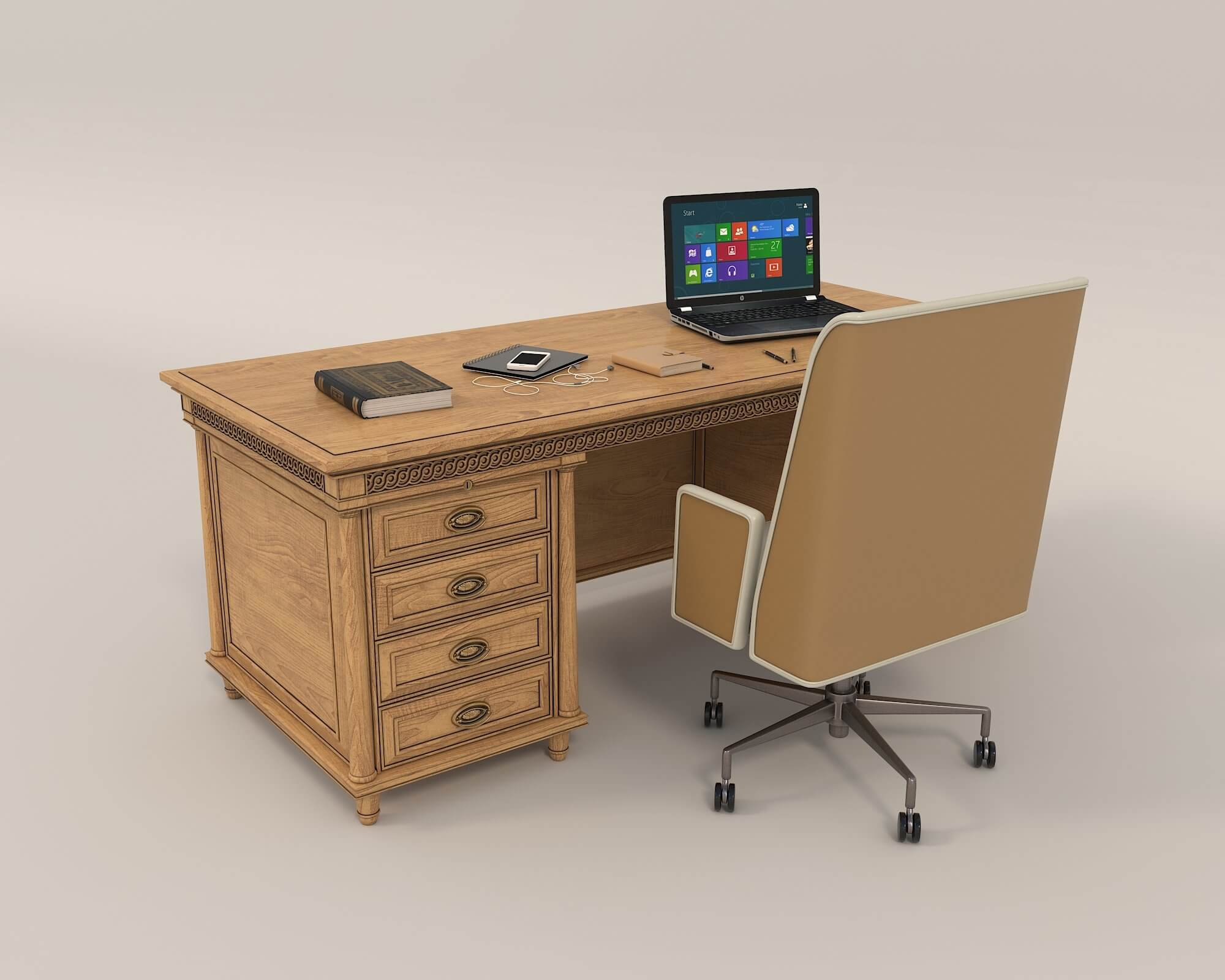Classic Working Table and Chair 4 - 3D Model by nhattuankts