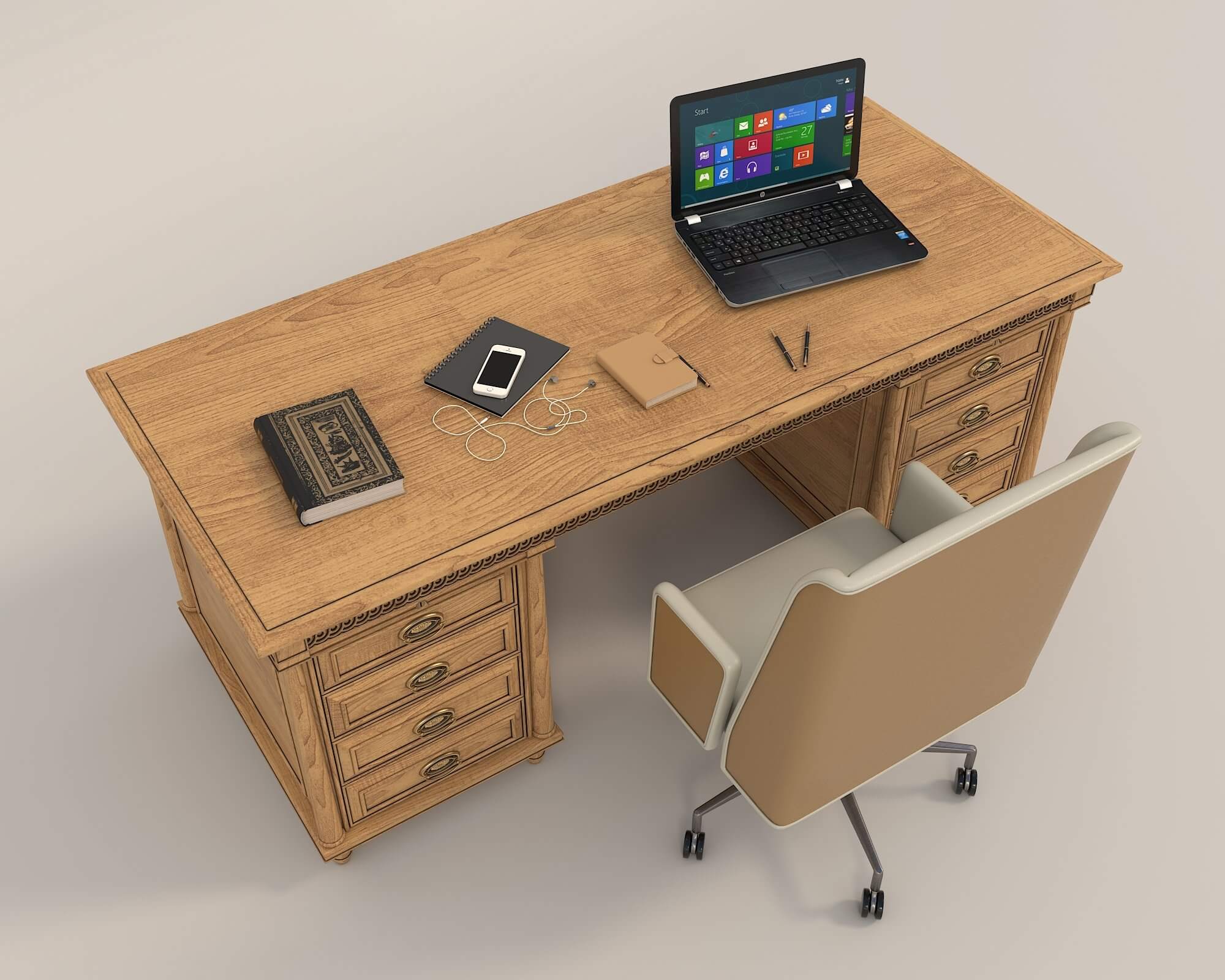 Classic Working Table and Chair 4 - 3D Model by nhattuankts
