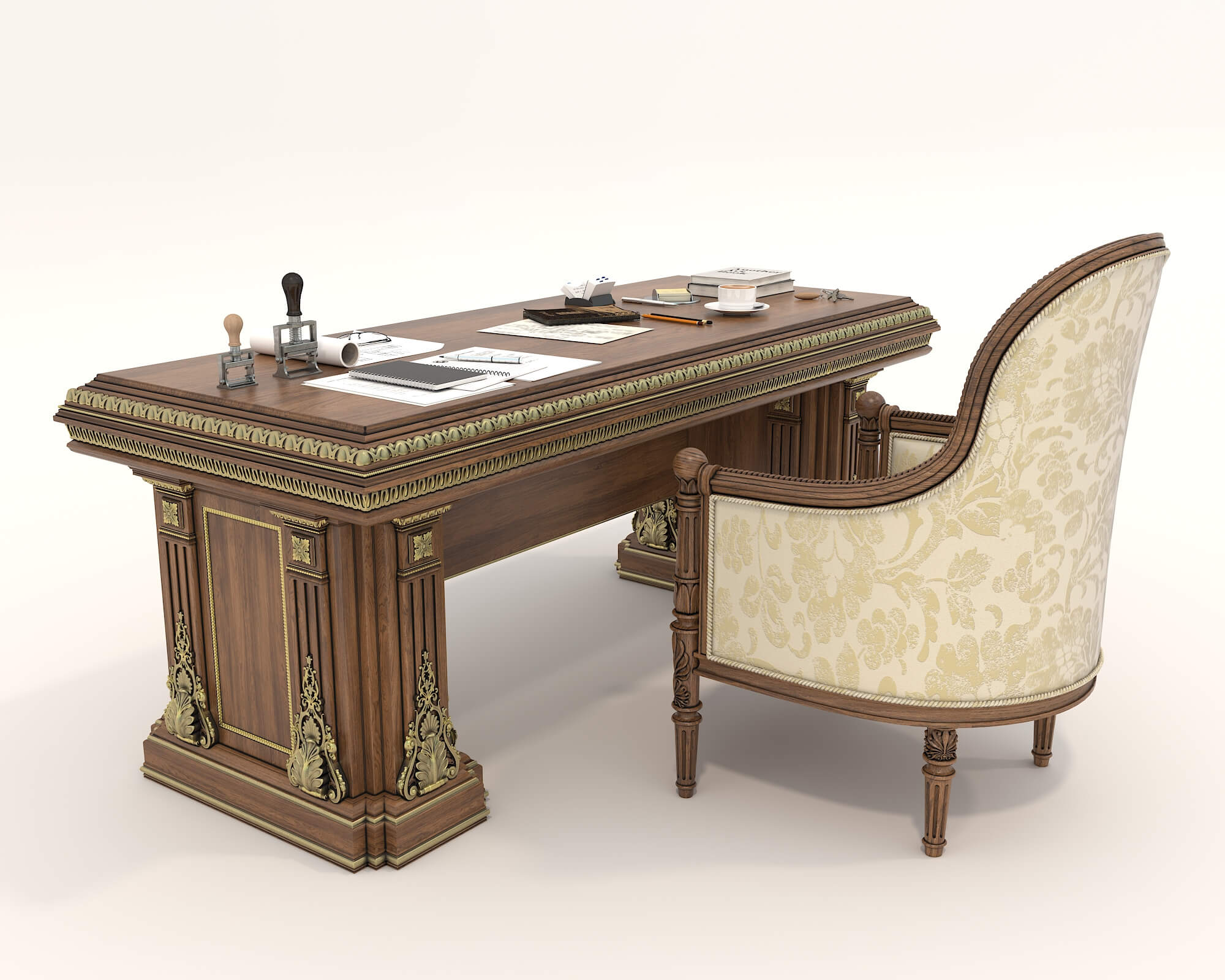 Classic Working Table and Chair 5 - 3D Model by nhattuankts
