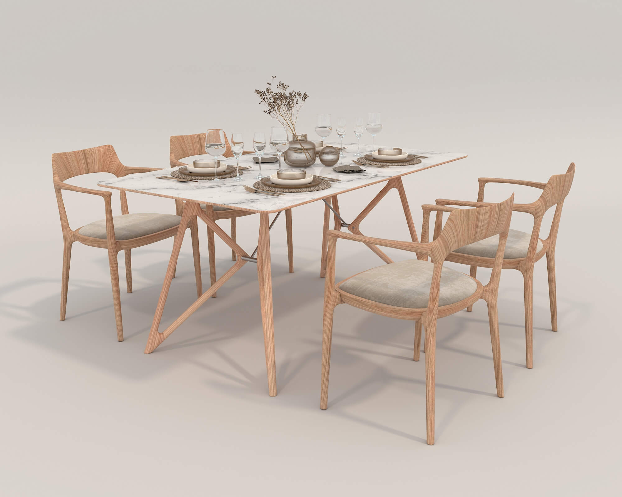 Dining Table and Chairs 3 - 3D Model by nhattuankts