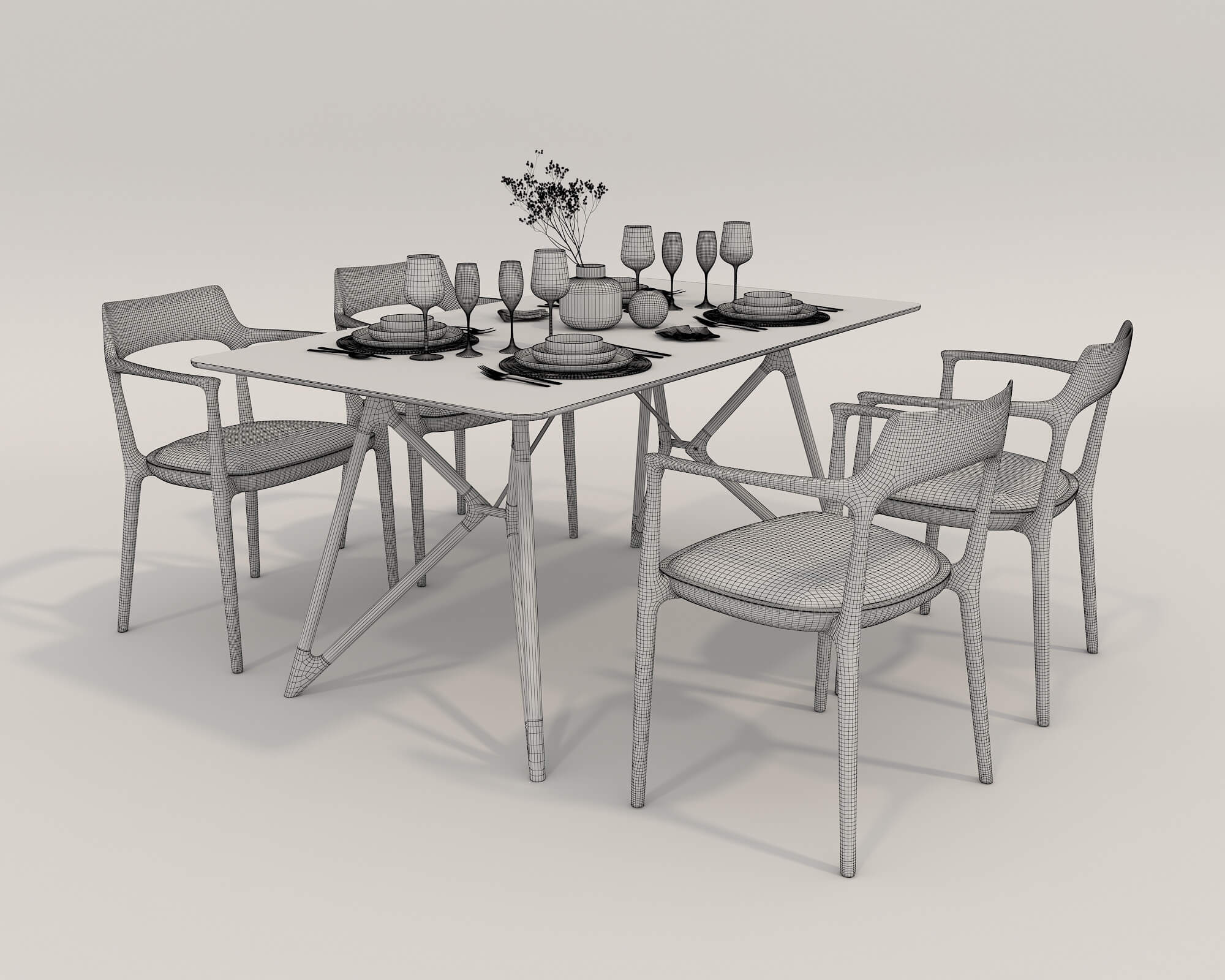 Dining Table and Chairs 3 - 3D Model by nhattuankts