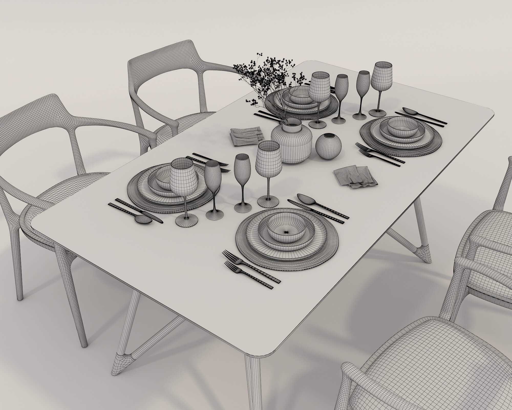 Dining Table and Chairs 3 - 3D Model by nhattuankts