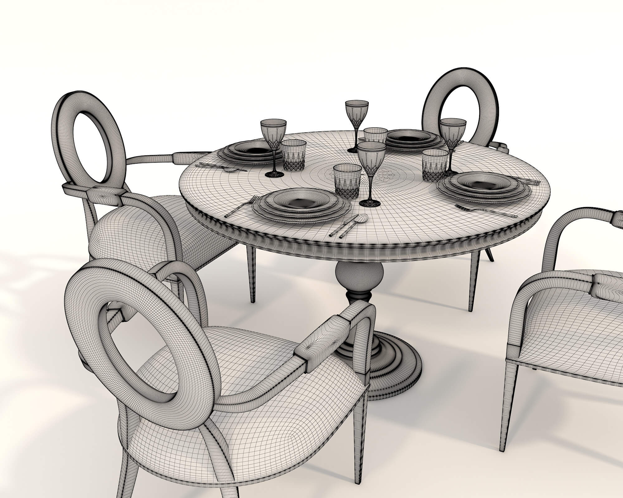 Dining Table and Chairs 6 - 3D Model by nhattuankts