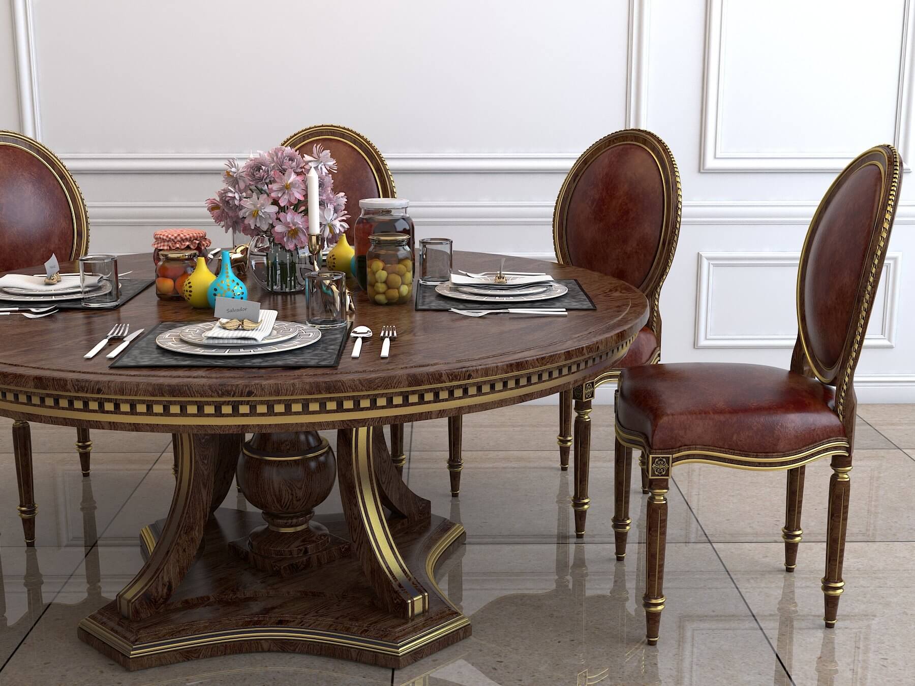 European Style Carving Dinning Table - 3D Model by nhattuankts